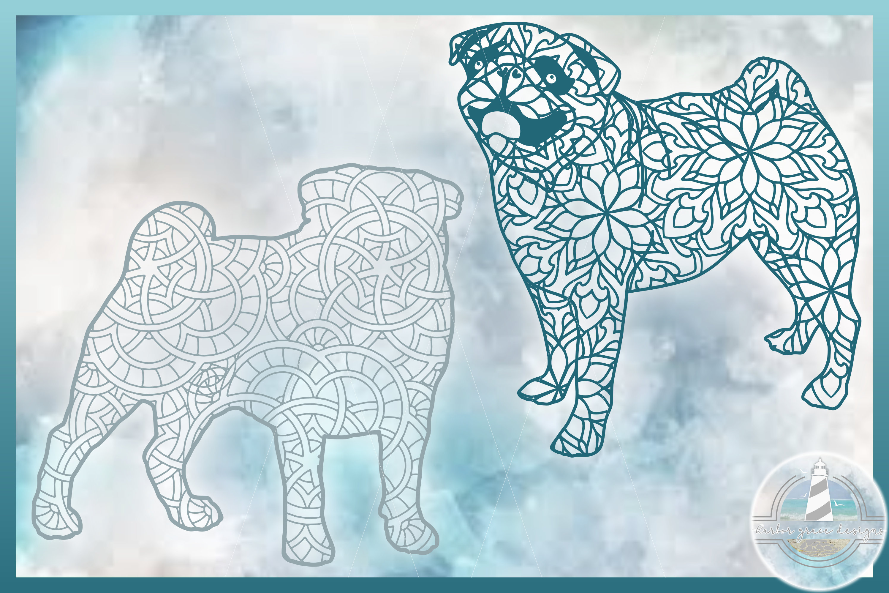 Pug Dog Breed Mandala Zentangle Bundle SVG Files for Cricut - Etsy