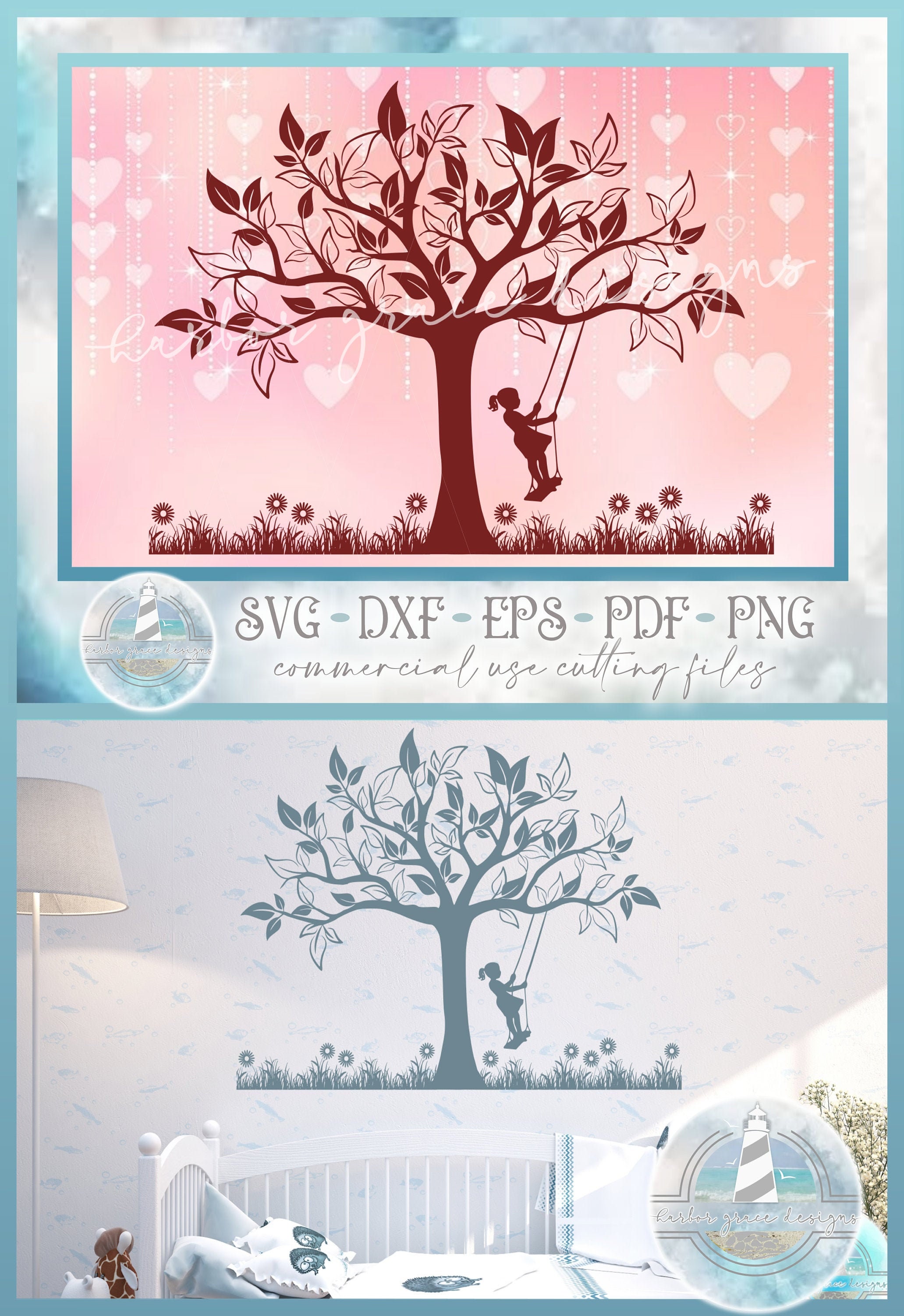 Girl Swinging in Tree Swing SVG Files for Cricut Silhouette - Dxf Eps ...