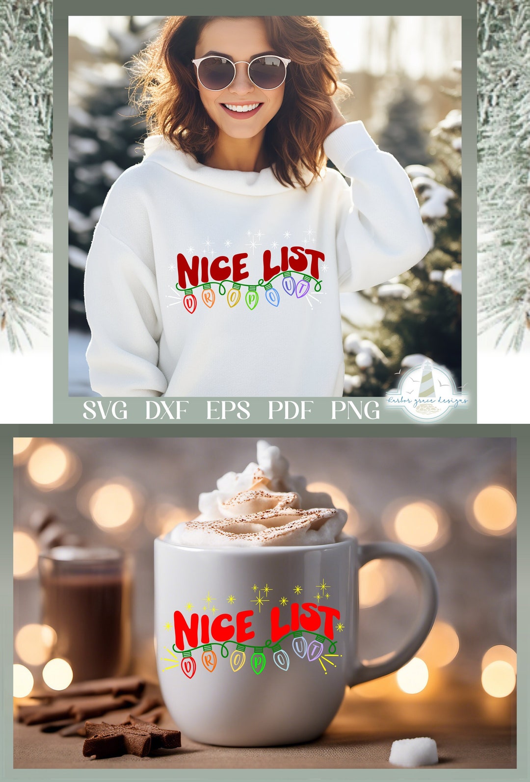 Nice List Dropout Christmas Quote With Wavy Retro Text SVG, Funny ...
