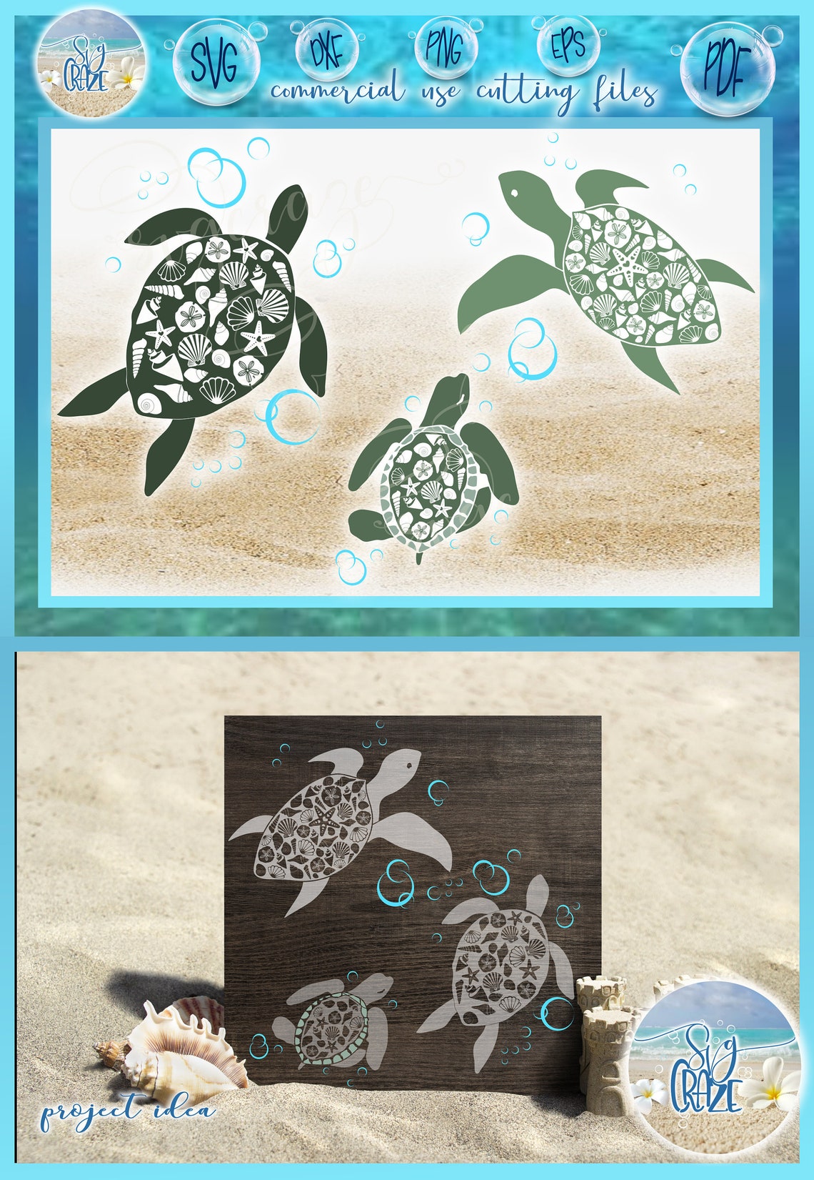 Seashell Turtle Family SVG Files for Cricut Silhouette Dxf - Etsy