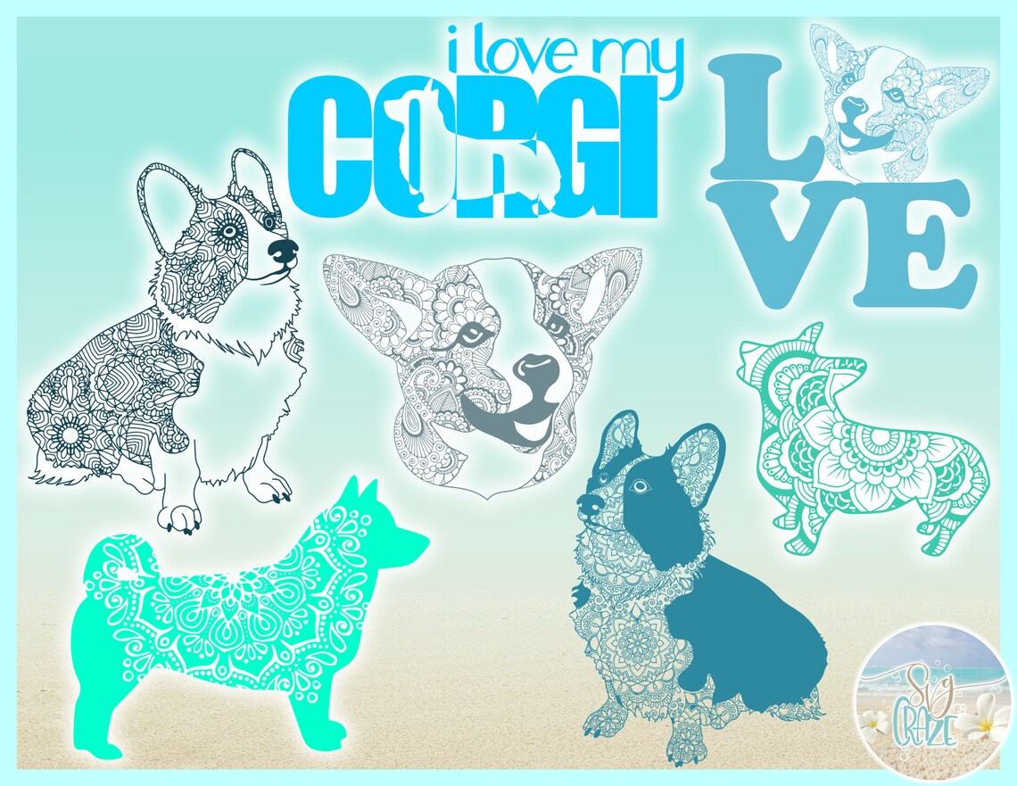 Pembroke Welsh Corgi Mandala Zentangle Bundle SVG Files for - Etsy