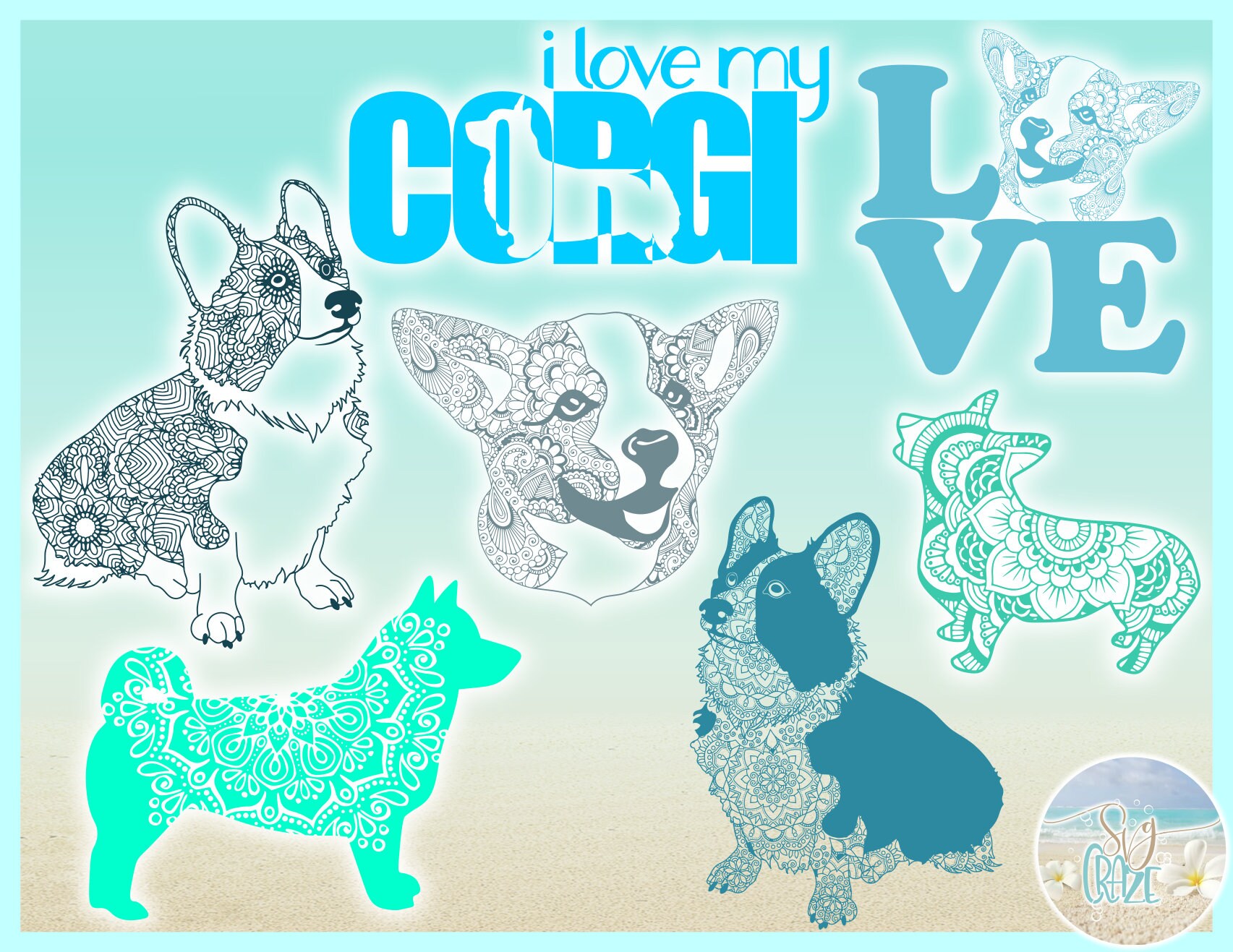 Pembroke Welsh Corgi Mandala Zentangle Bundle SVG Files for - Etsy