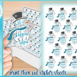 Let It Snow Quote Snowman Christmas Printable Sticker Sheet With White ...