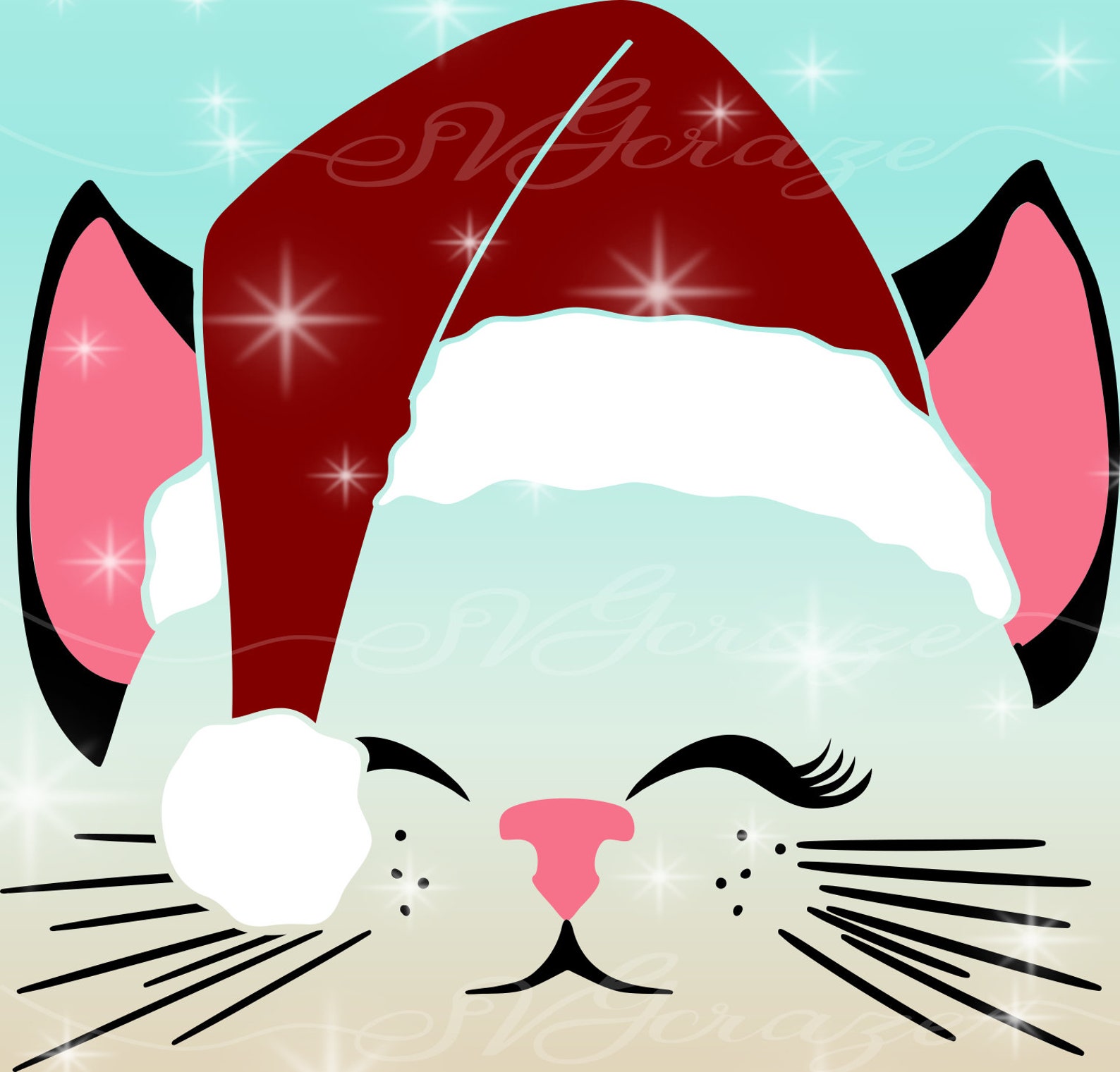 Christmas Cat Face With Santa Hat SVG Files for Cricut Silhouette - Dxf ...