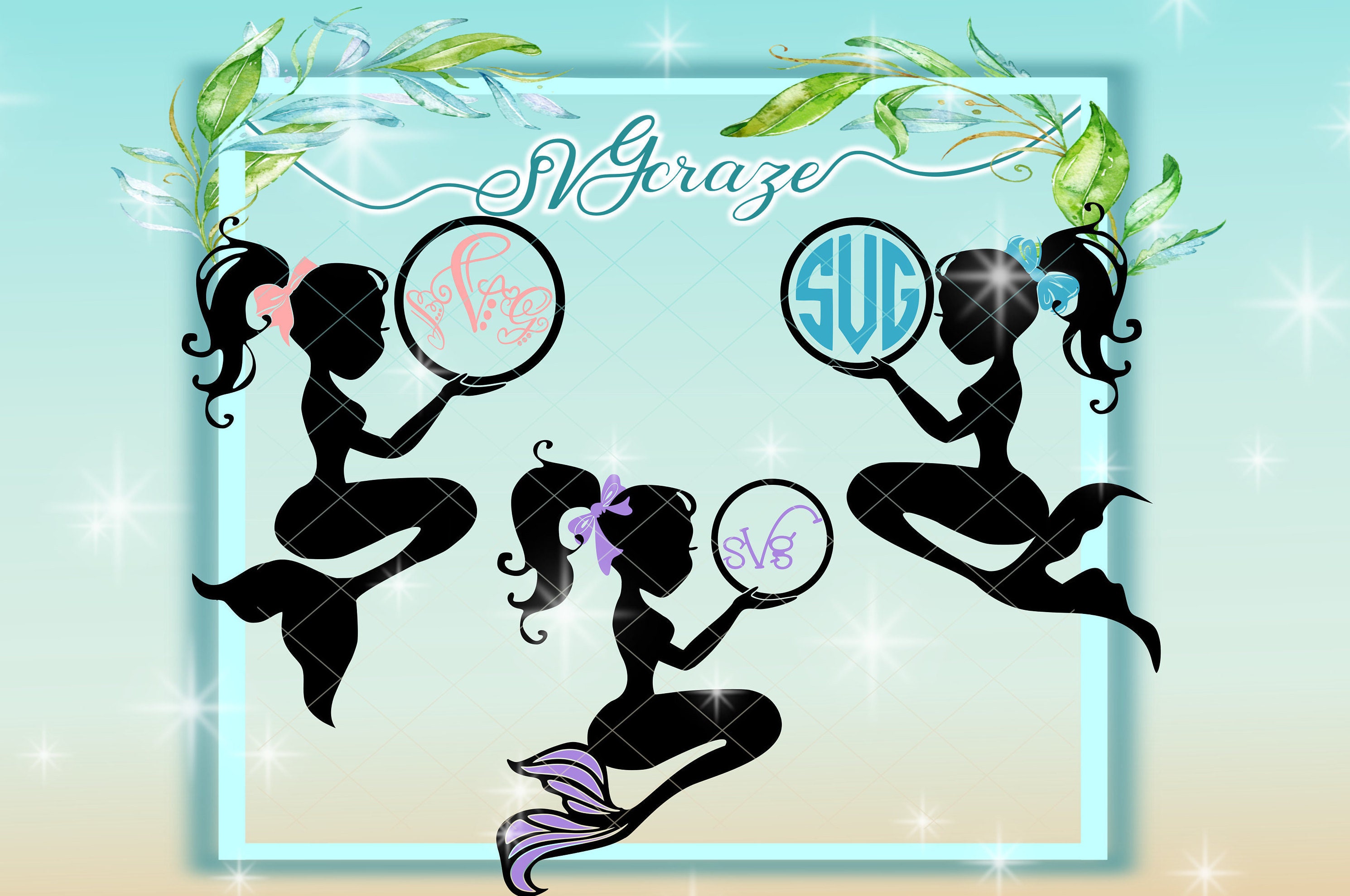 Mermaid Monogram SVG Files for Cricut Silhouette Dxf Eps Pdf - Etsy
