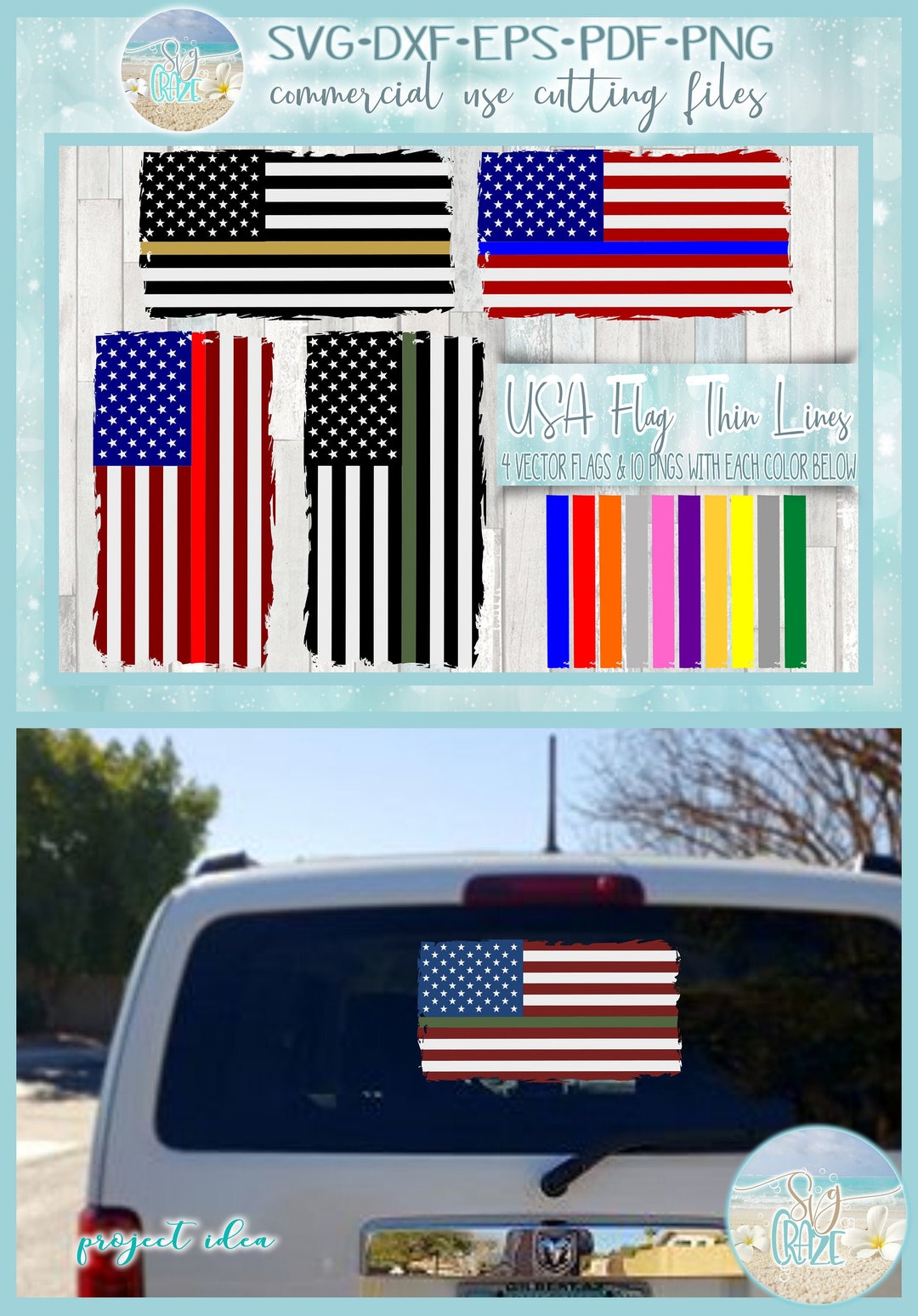 USA Flag Thin Lines American Flag SVG Dxf Eps Pdf PNG Files for Cricut ...