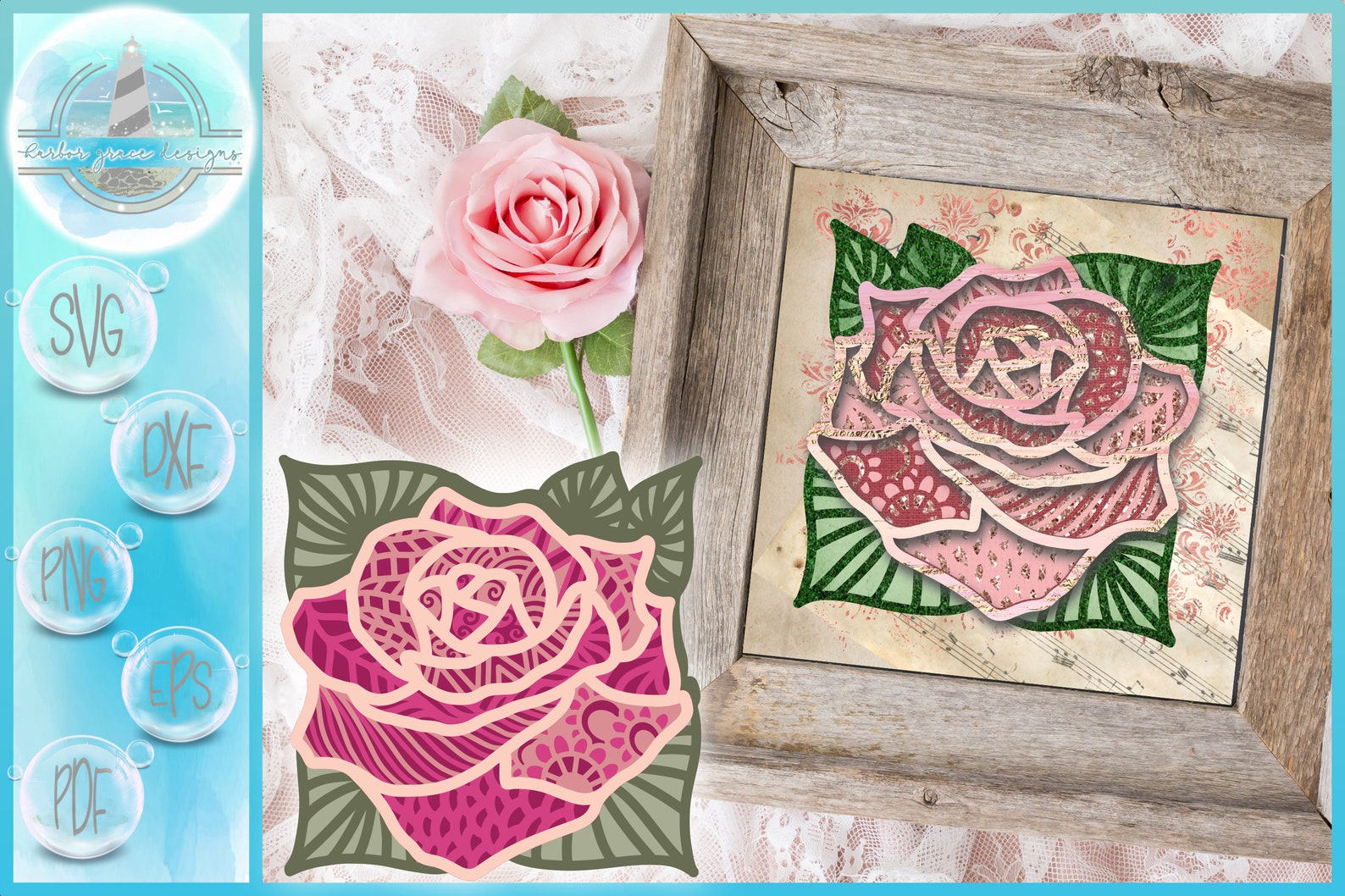3D Layered Design | Rose Mandala SVG File | Multi Layered Mandala SVG ...