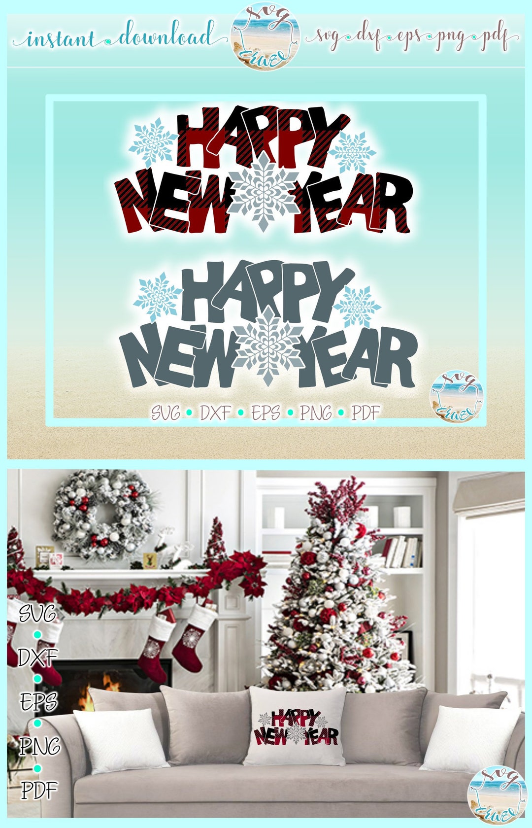 Happy New Year Buffalo Plaid Quote SVG Files for Cricut Silhouette ...