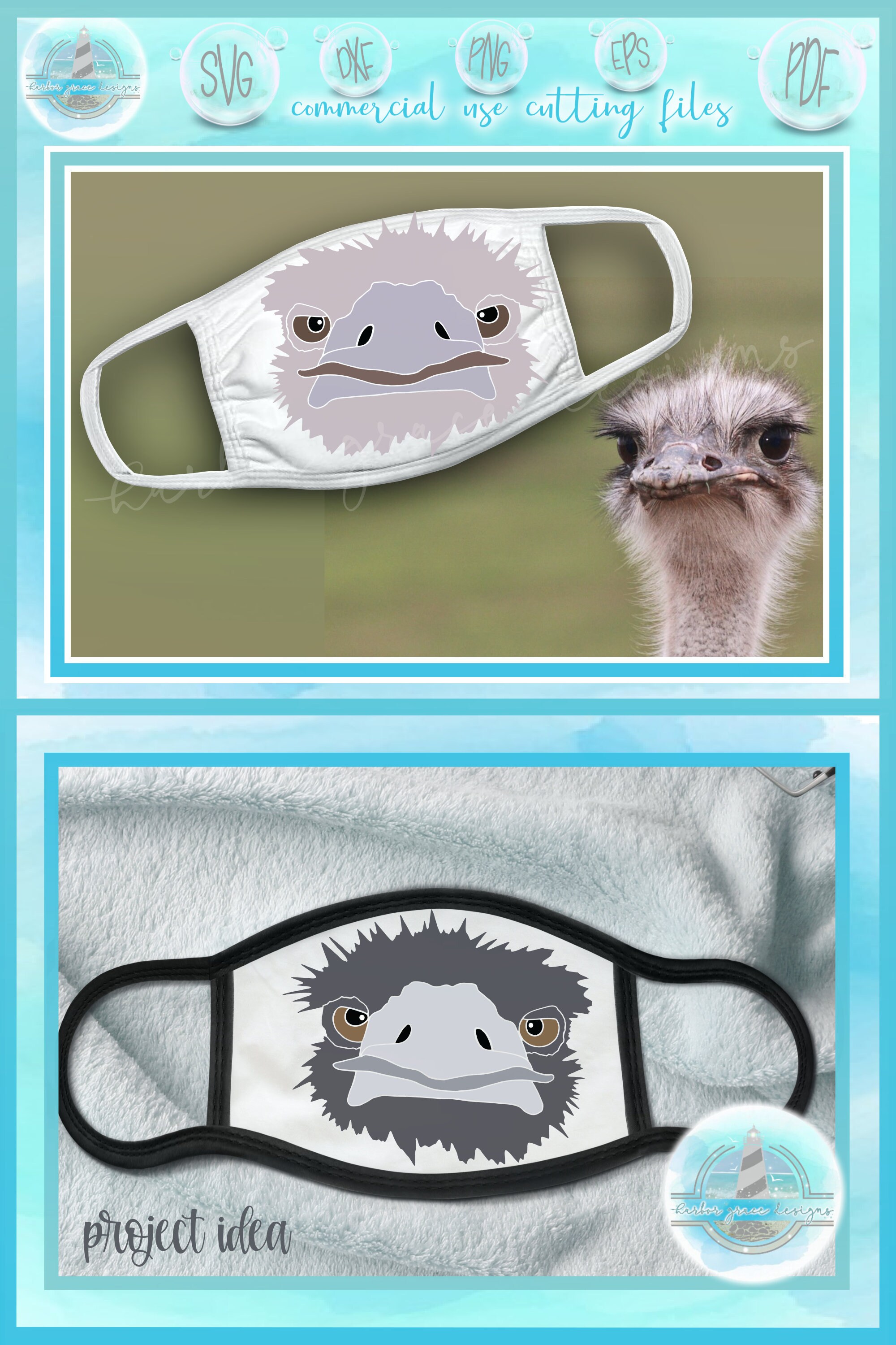 Ostrich Face Mask SVG Files for Cricut Silhouette Dxf Eps - Etsy