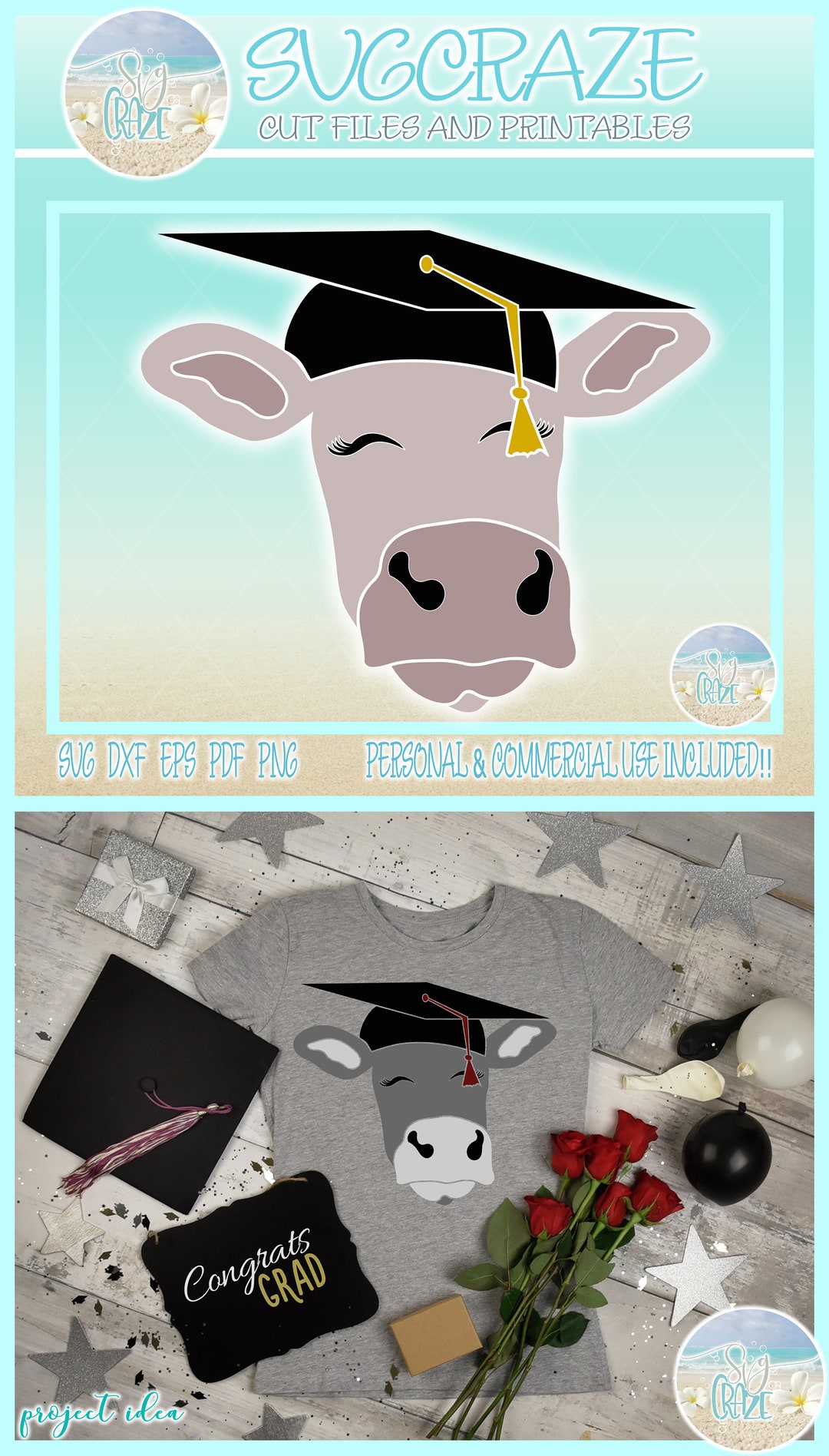 Cow Face With Graduation Cap Seniors 2019 SVG Files for Cricut ...