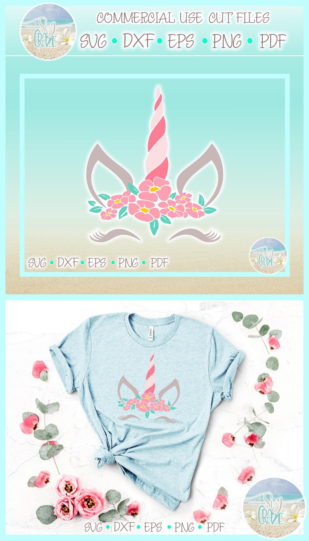 Unicorn Face With Flowers Eyelashes SVG Files for Cricut Silhouette ...