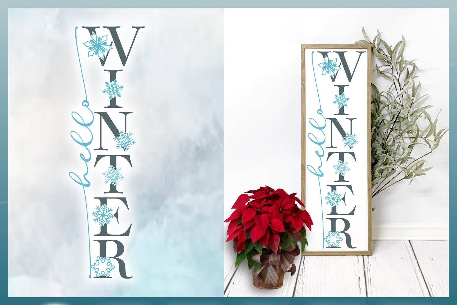Hello Winter With Snowflakes - Tall Vertical Front Porch Sign Quote SVG ...