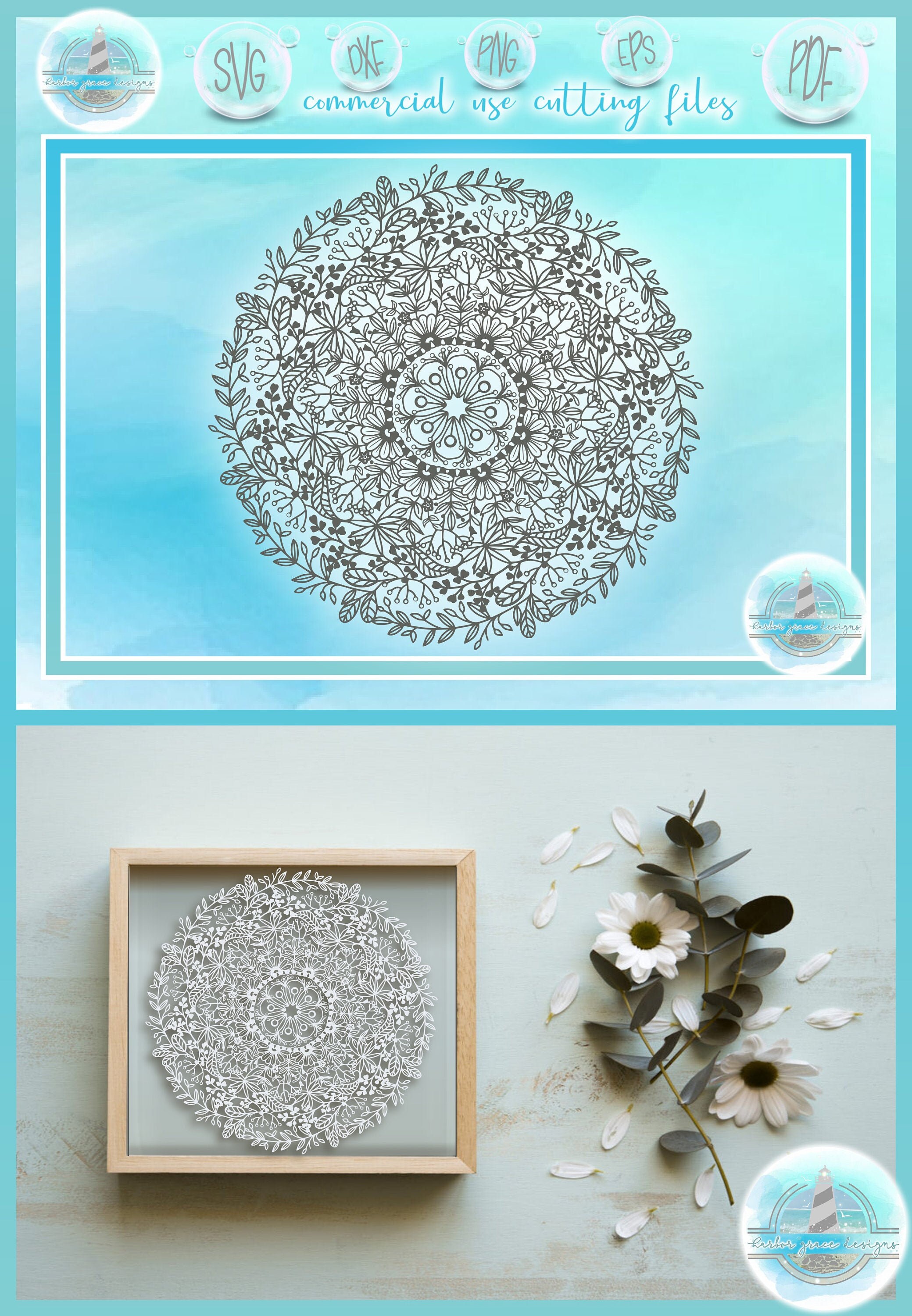 Hand Drawn Line Art Flower Floral Leaves Mandala Zentangle SVG - Etsy