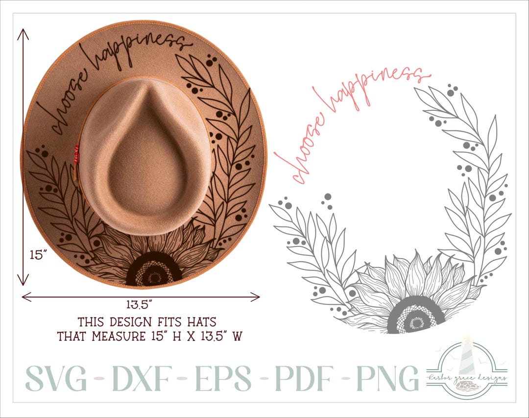 READY TO PRINT - Fits 15"x13.5" Hats - Sunflower and Leaves Choose ...