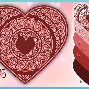 3D Valentines Day Heart Mandala SVG File | Multi Layered Mandala SVG ...