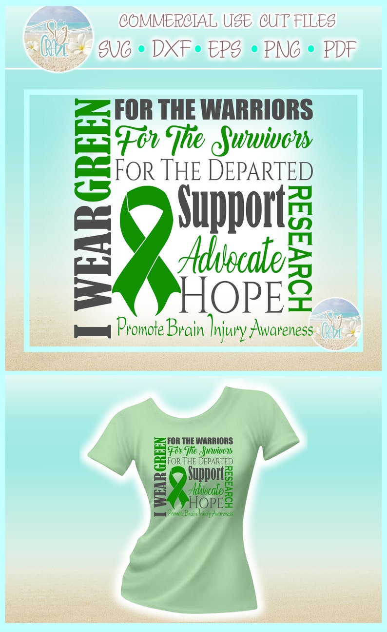 I WEAR GREEN Brain Injury Brain Trauma Awareness Support Svg - Etsy