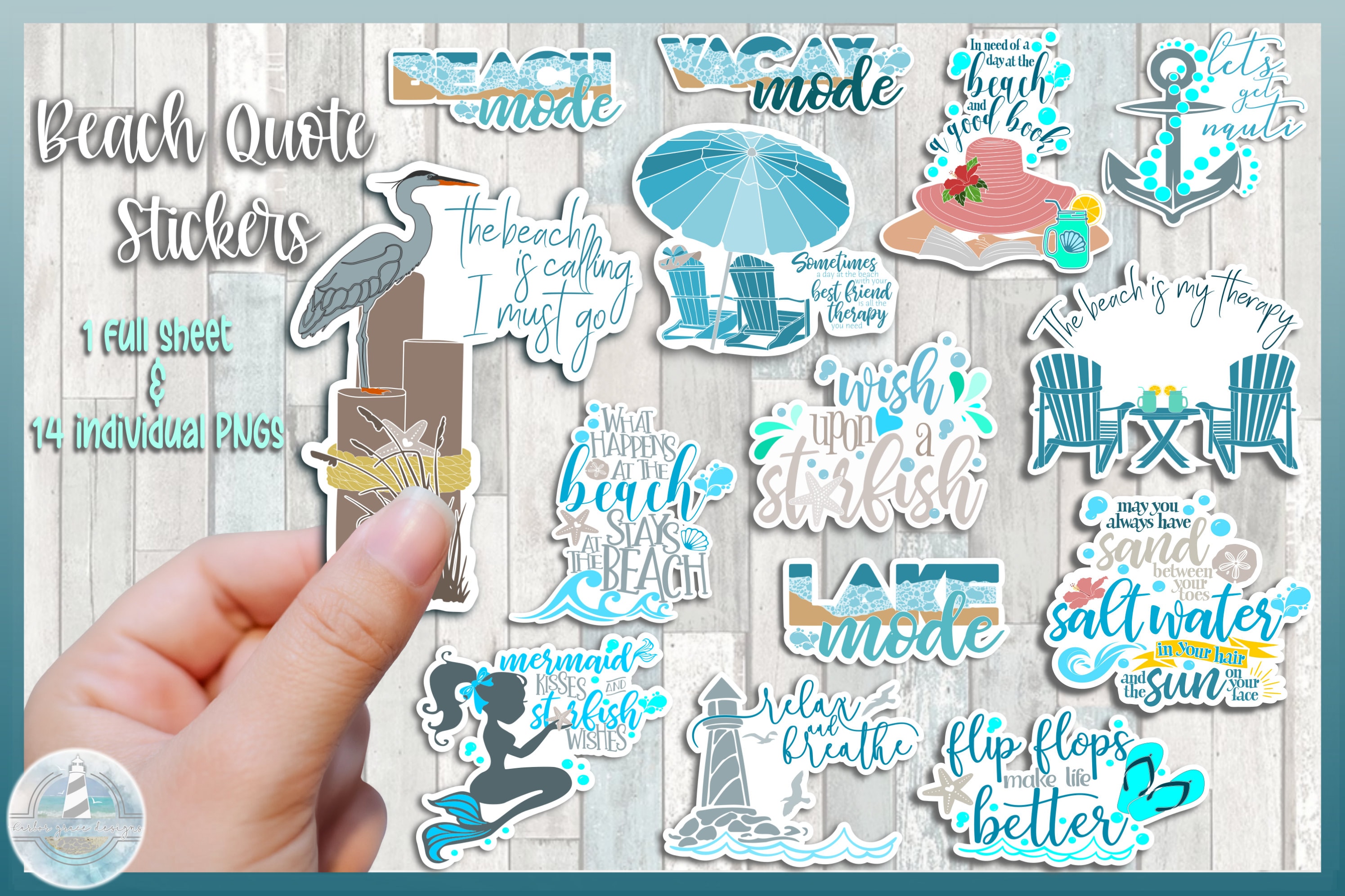 Sticker Set - Beach Quotes Printable Sticker Set - 300 Dpi PNG - Print ...