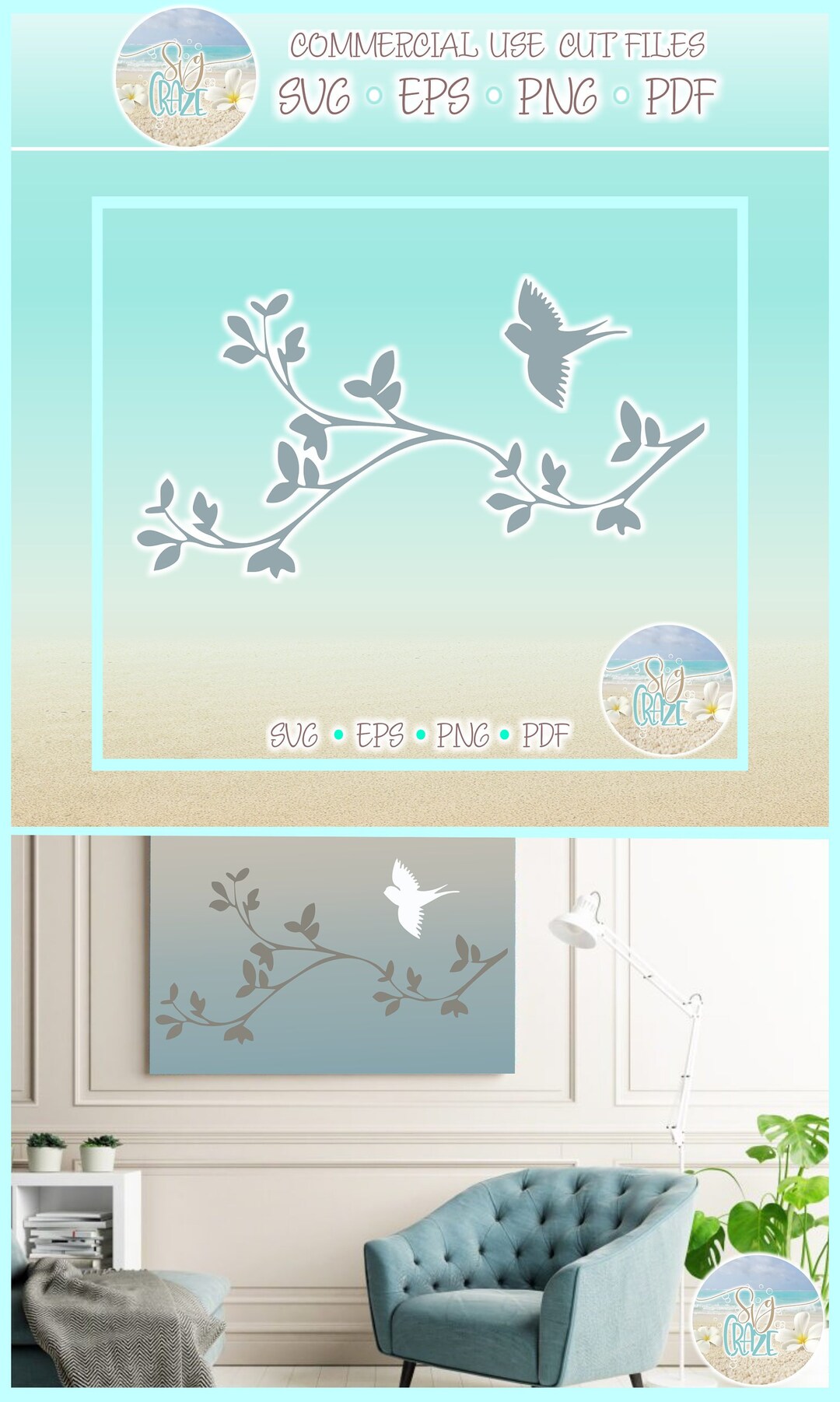 Bird Flying Tree Branch SVG Files for Cricut Silhouette - Dxf Eps Pdf ...