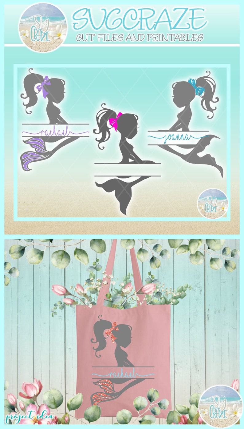 Mermaid Monogram Split Frame SVG Files for Cricut Silhouette - Etsy