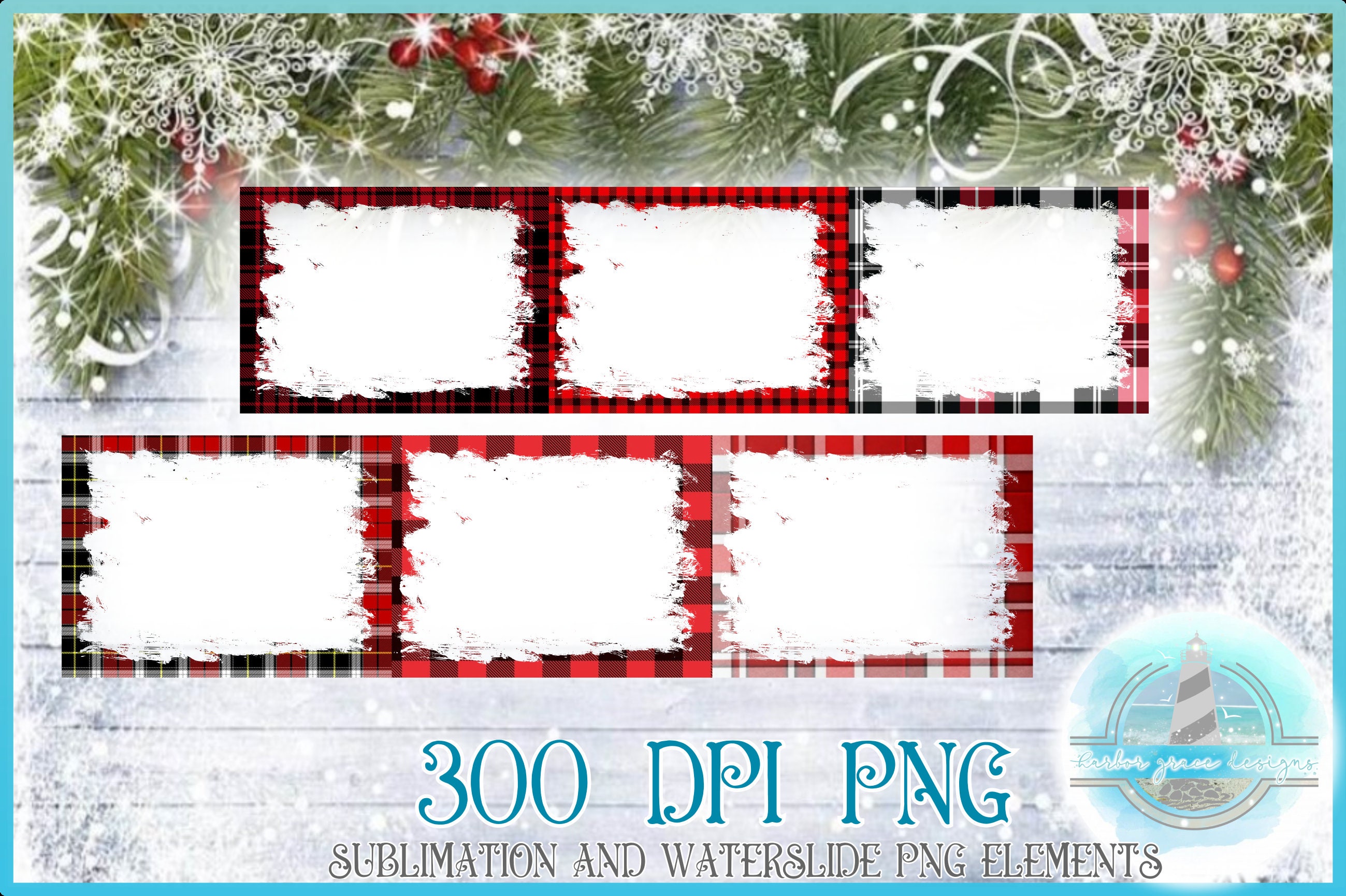 Red and Black Plaid Christmas Frames Grunge Distressed 300 DPI PNG ...