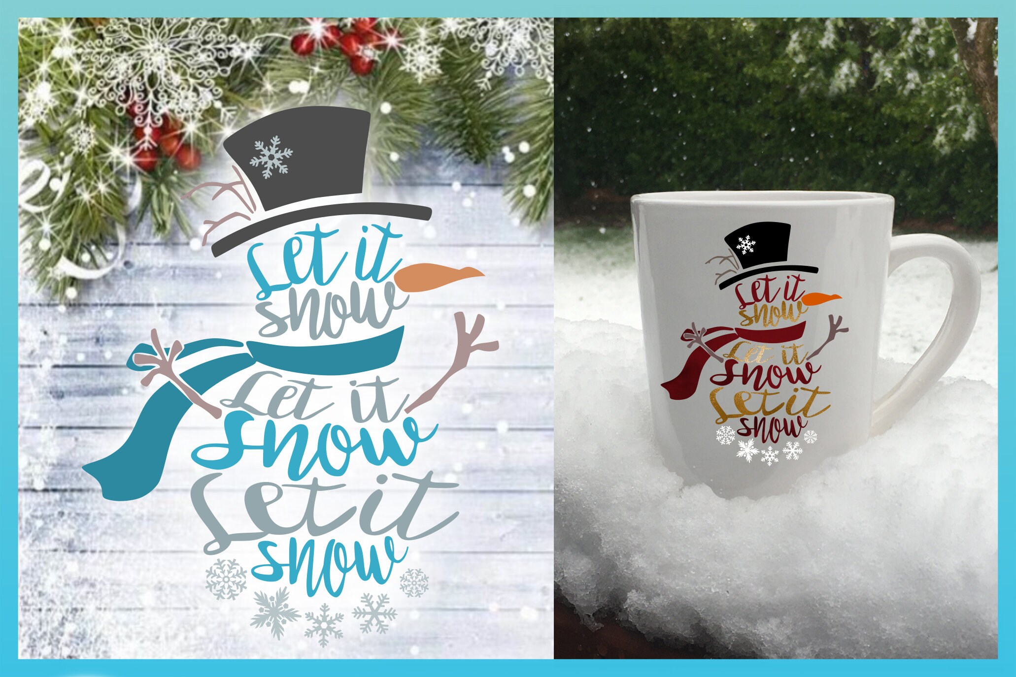 Let It Snow Word Snowman Christmas Winter Holiday SVG Files - Etsy