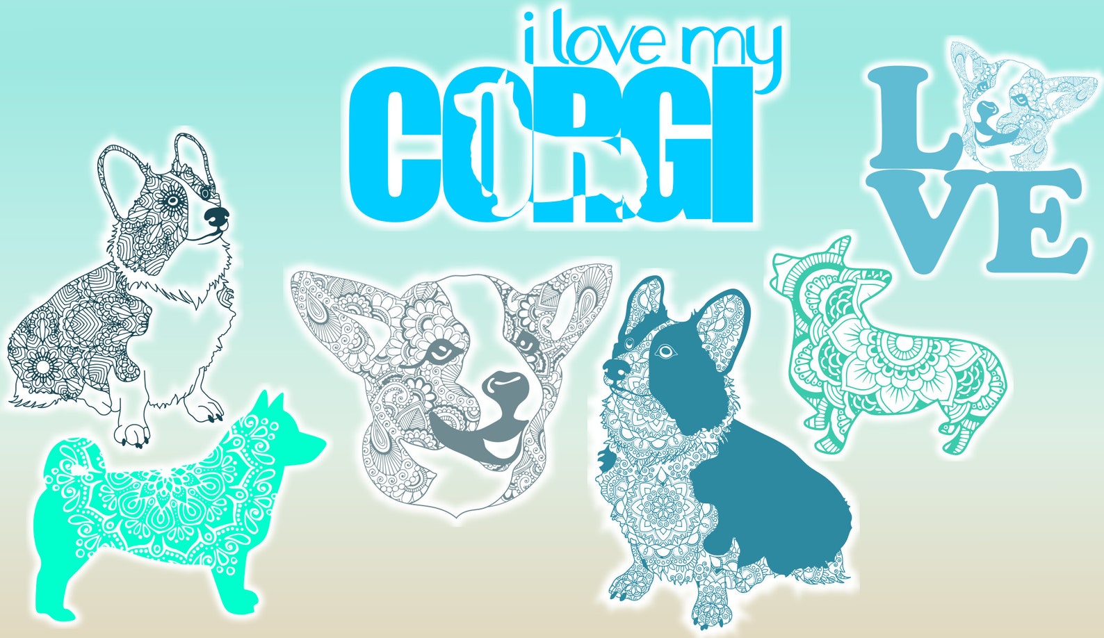 Pembroke Welsh Corgi Mandala Zentangle Bundle SVG Files for Cricut ...