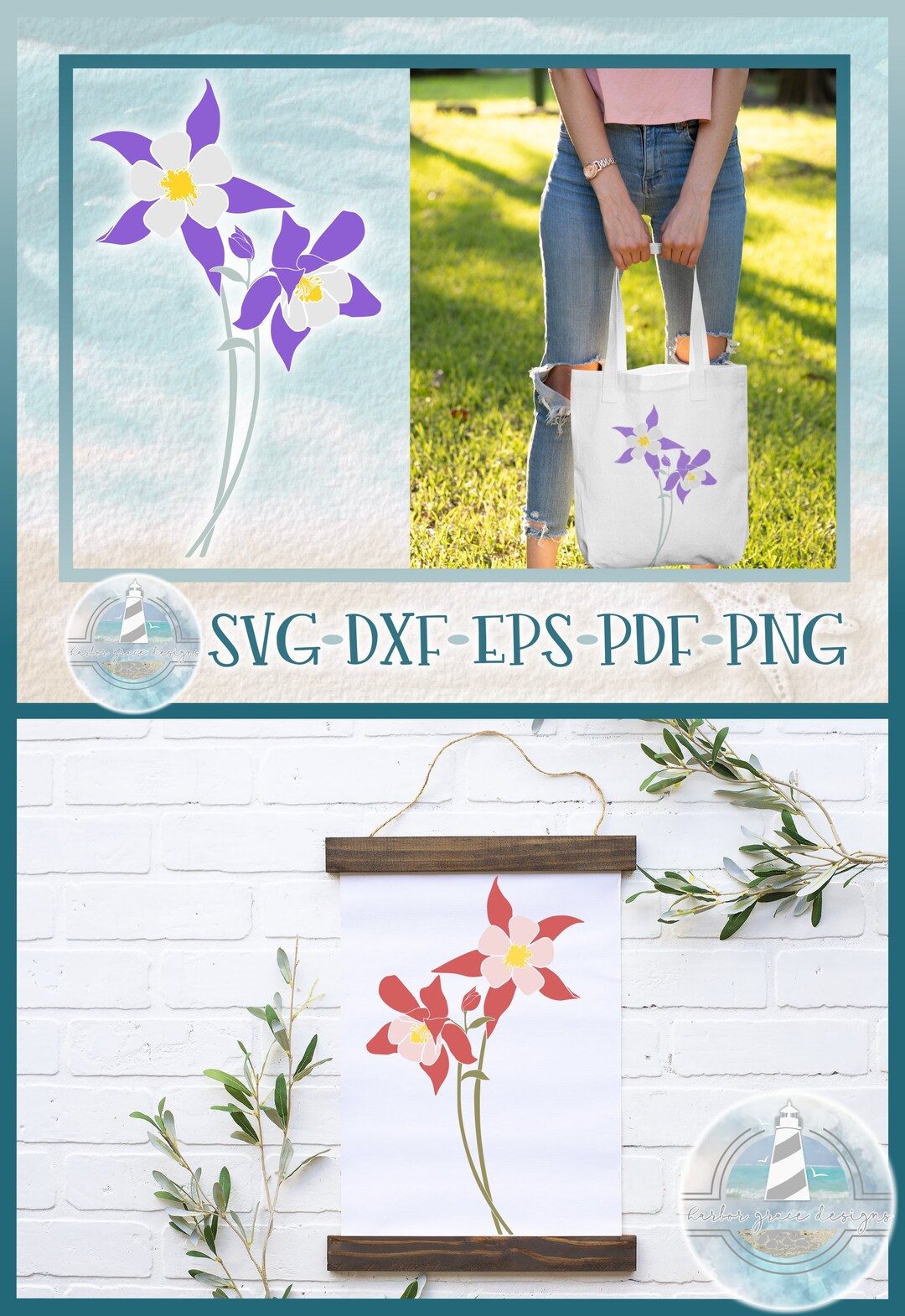 Columbine Flower SVG Files for Cricut Silhouette - Dxf Eps Pdf Png ...