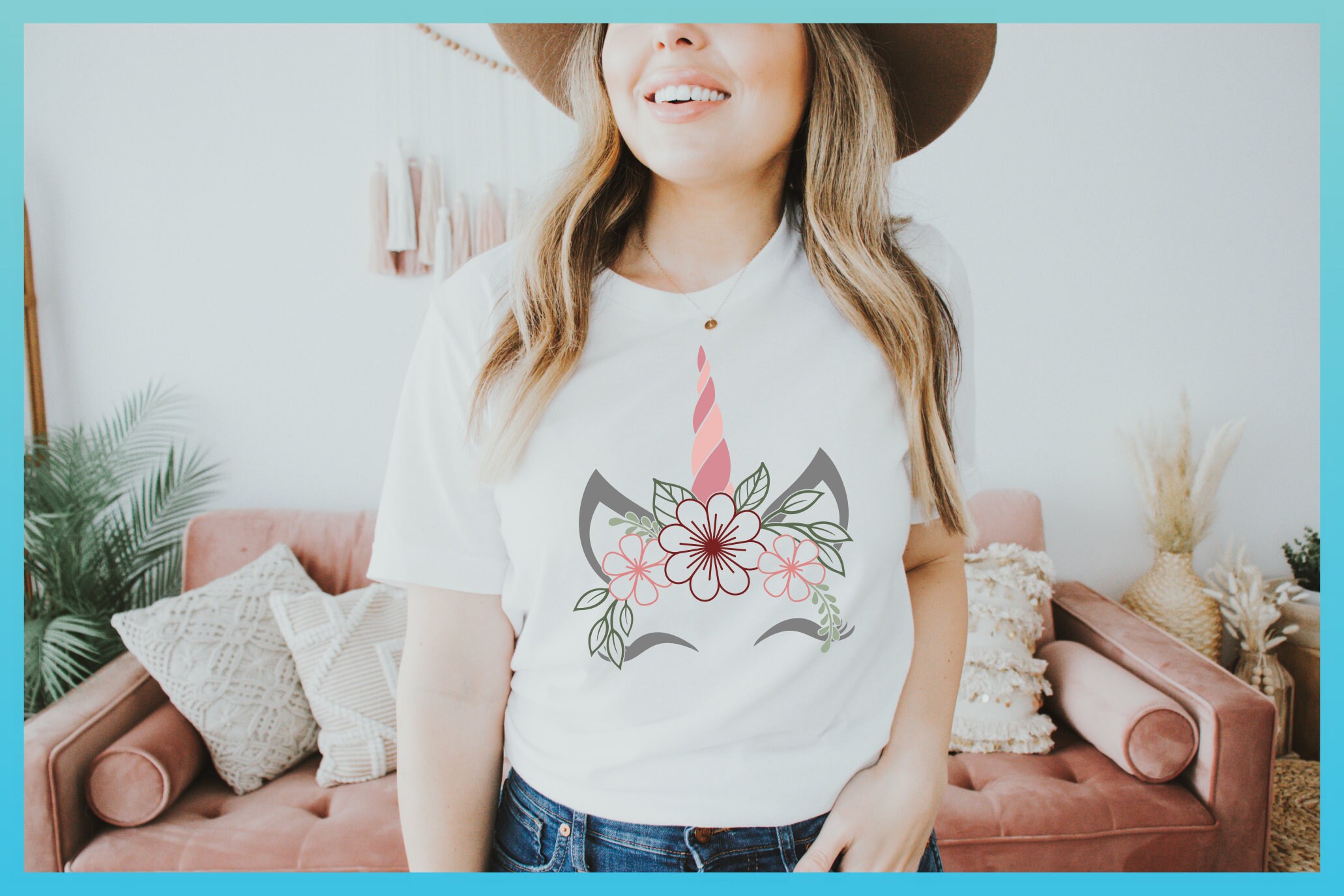 Unicorn Face With Lineart Flower Swag Headband SVG Files for Cricut ...