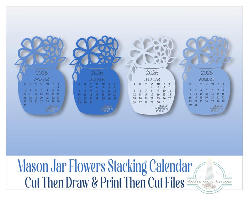 2026 Mason Jar Flowers Stacking Desktop Calendar, Print Then Cut AND ...