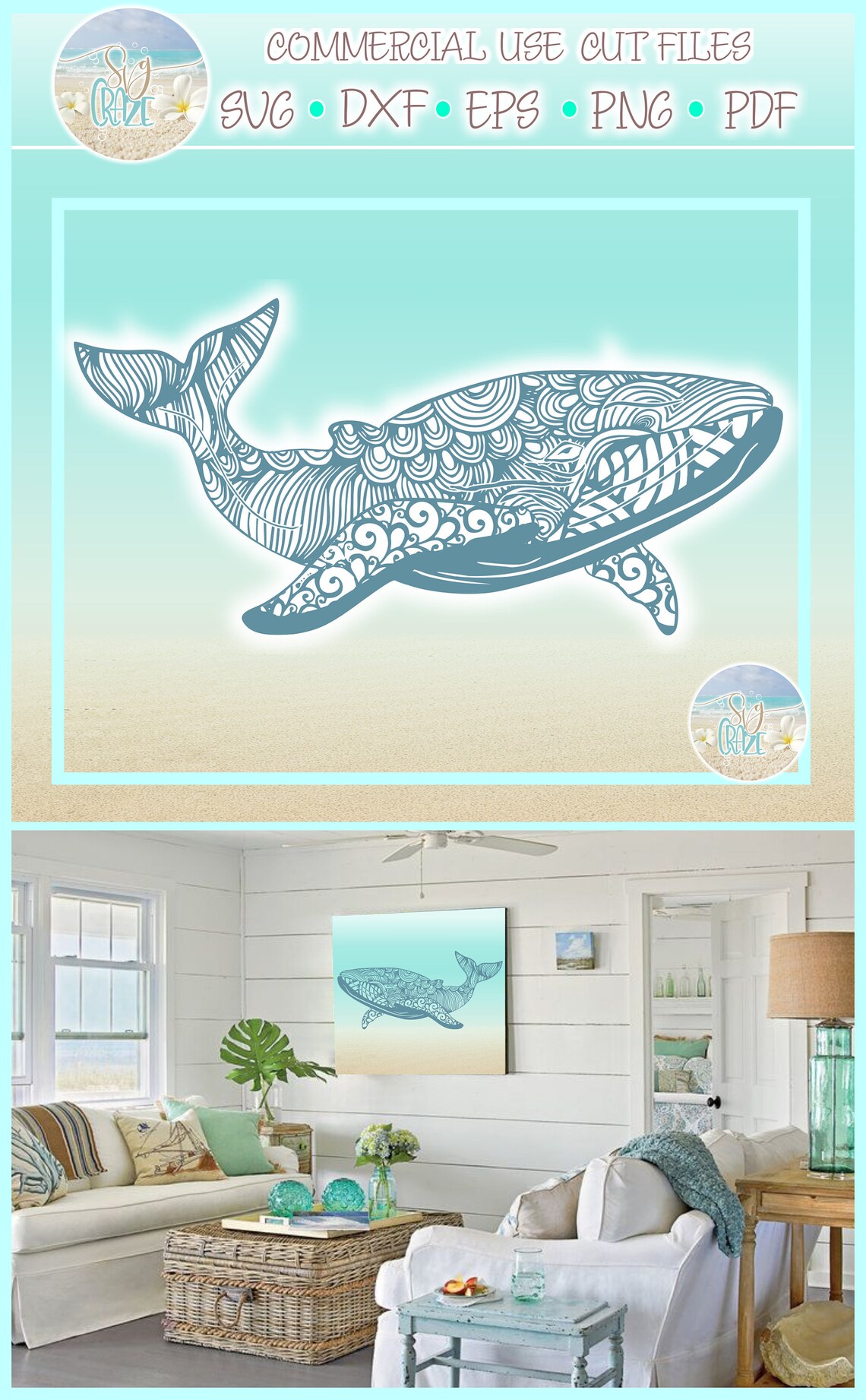 Blue Whale Mandala Zentangle SVG Files for Cricut Silhouette - Dxf Eps ...