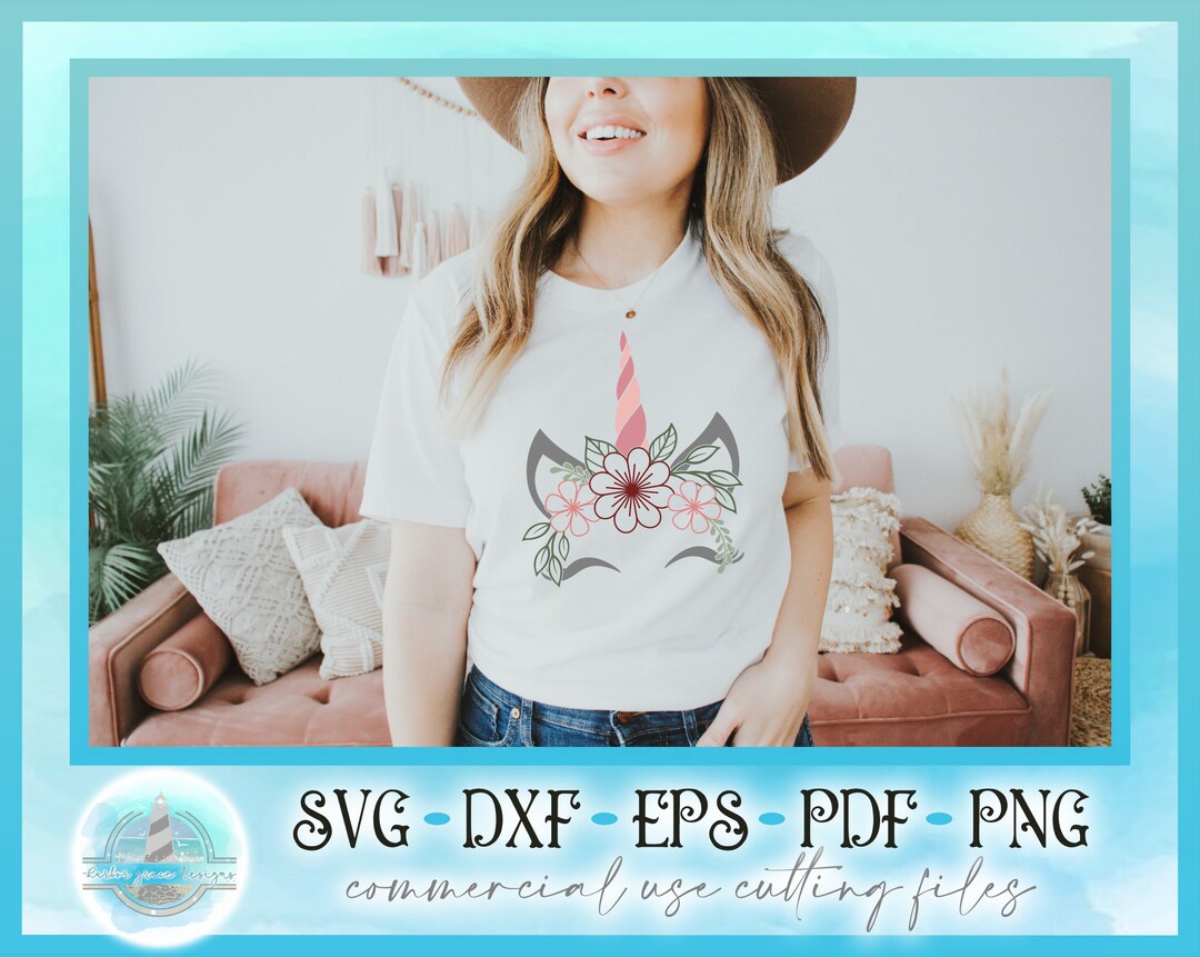 Unicorn Face With Lineart Flower Swag Headband SVG Files for Cricut ...