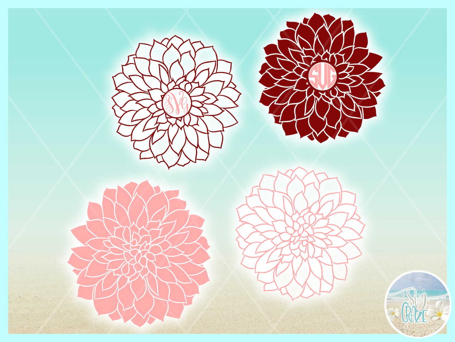 Beautiful Dahlia Flower Outline SVG Files for Cricut Silhouette - Dxf ...