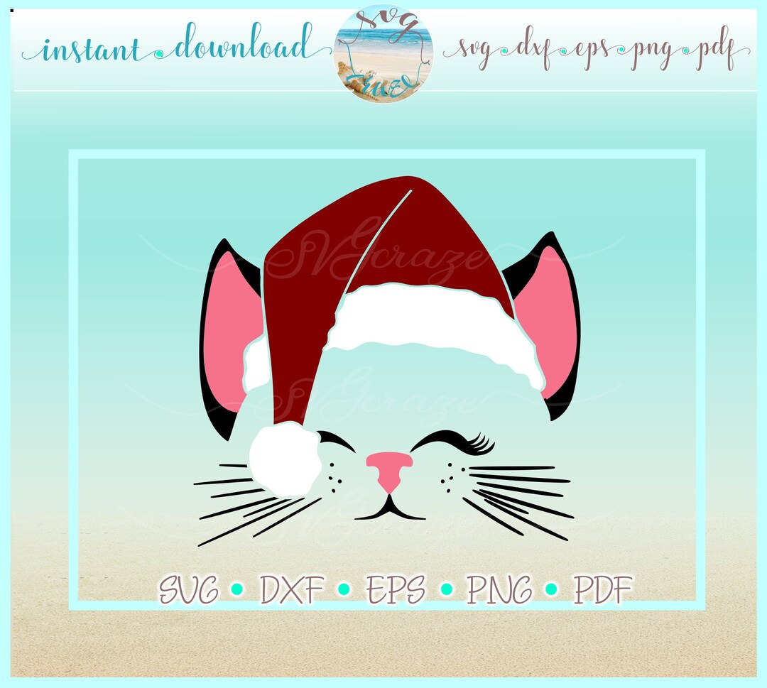 Christmas Cat Face With Santa Hat SVG Files for Cricut Silhouette - Dxf ...