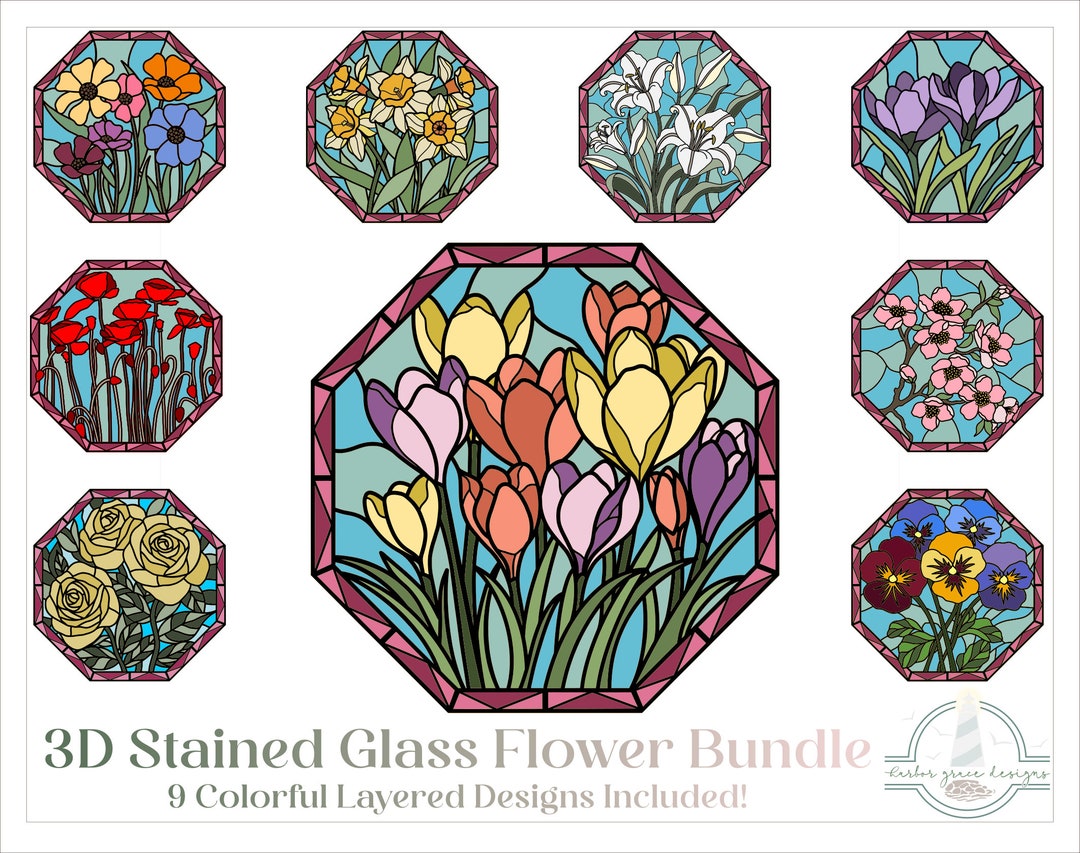 3D Layered Bundle | 3D Floral Stained Glass Bundle | Multi Layered SVG ...