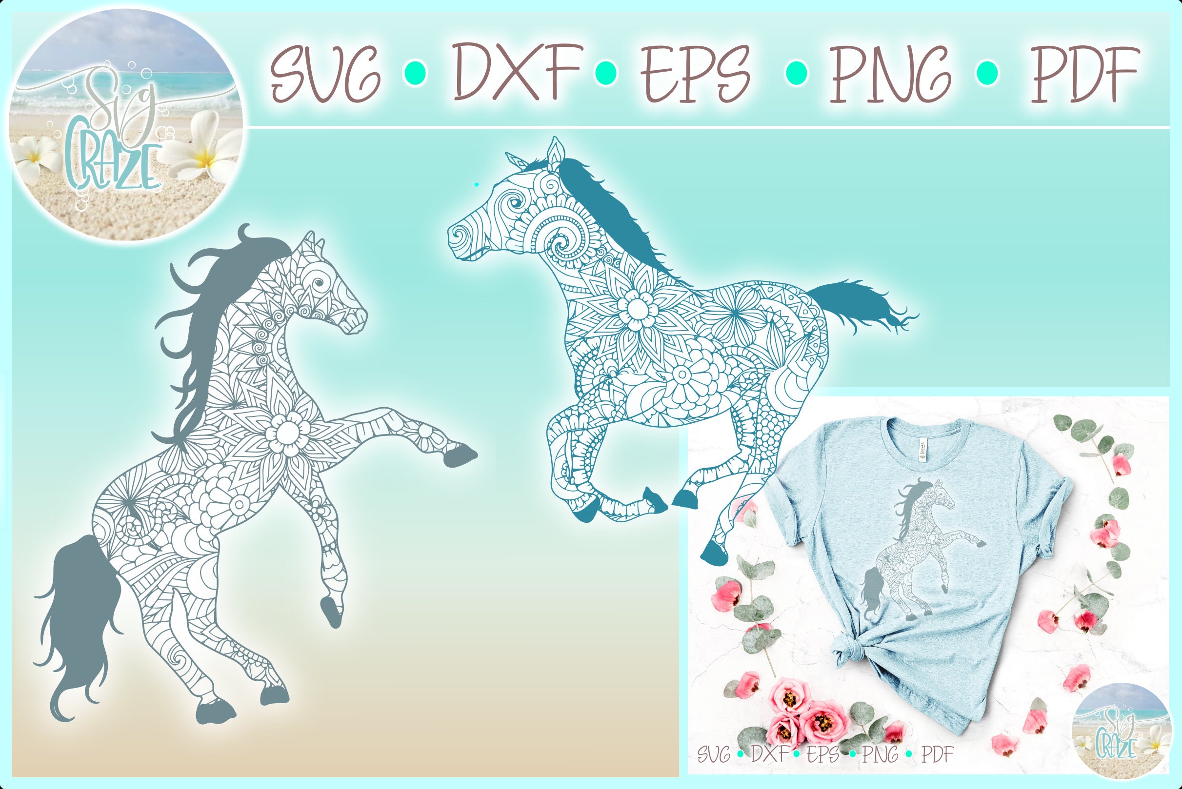 Horse Mandala Zentangle SVG Files for Cricut Silhouette Dxf | Etsy