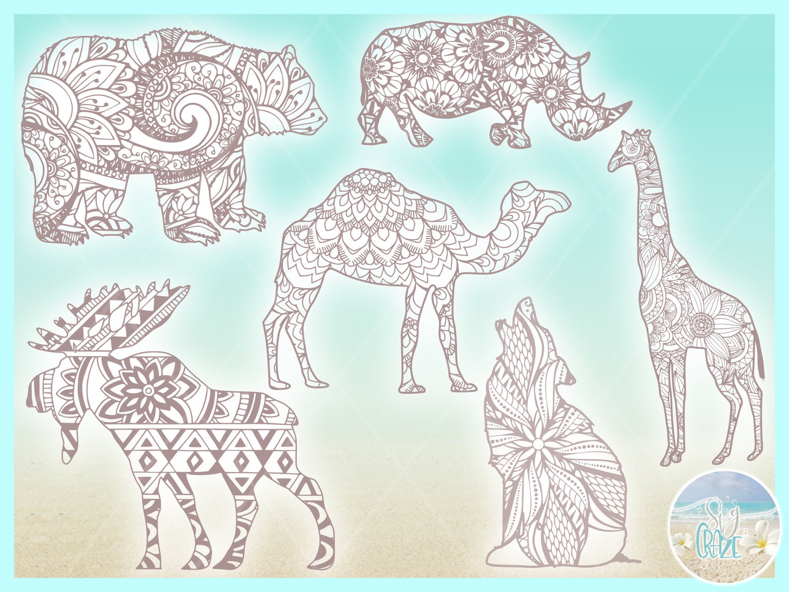 Wild Animal Mandala Zentangle Bundle SVG Files for Cricut Silhouette ...