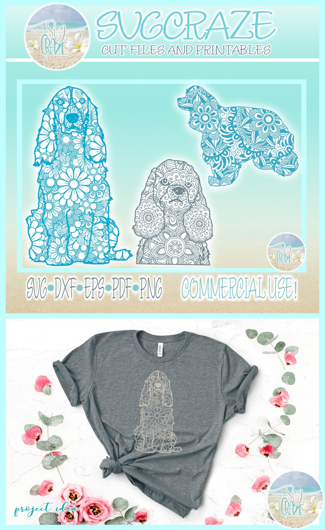 American Cocker Spaniel Mandala Zentangle Bundle SVG Files for Cricut ...