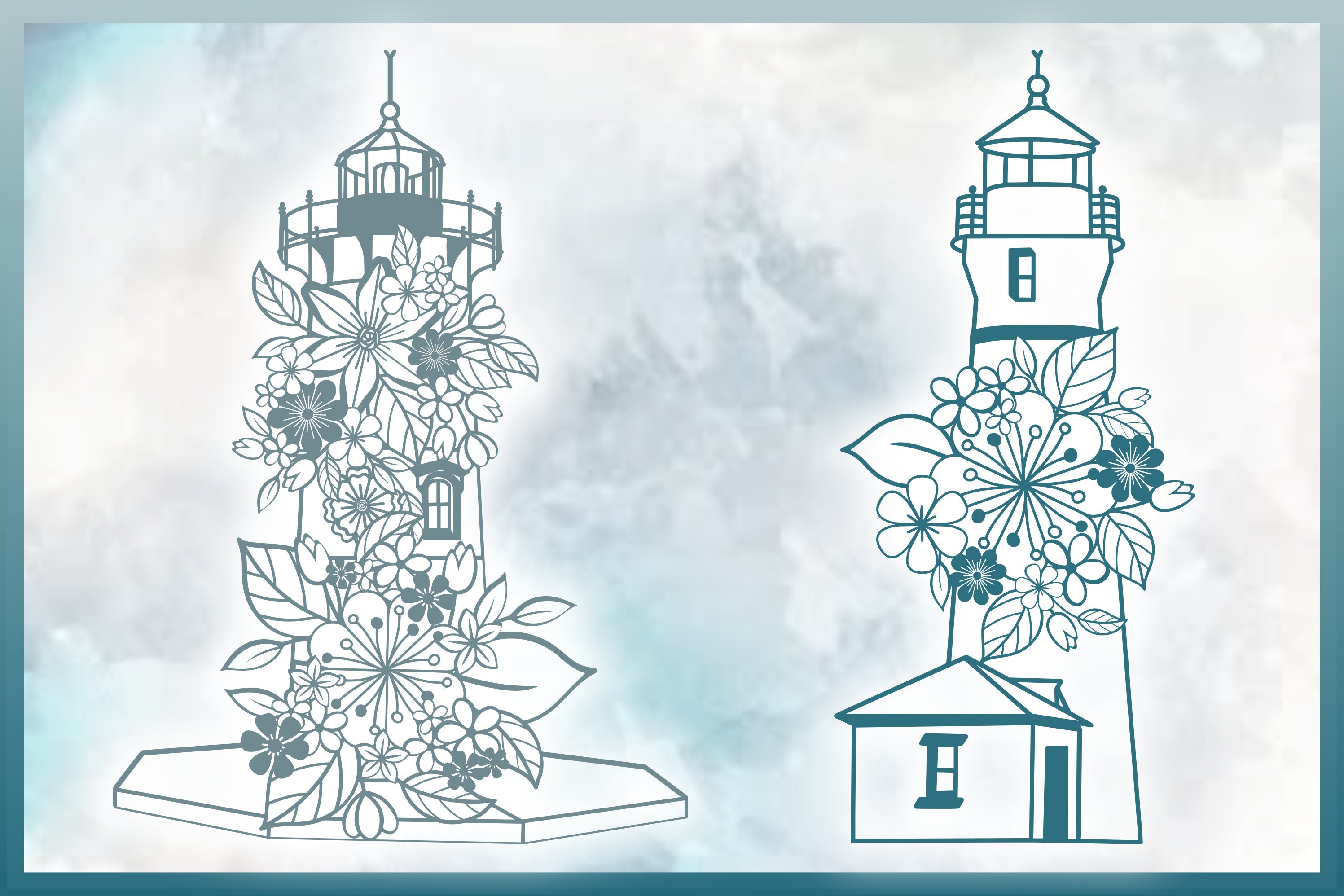 Lighthouse Floral Mandala Zentangle SVG Files for Cricut Dxf | Etsy