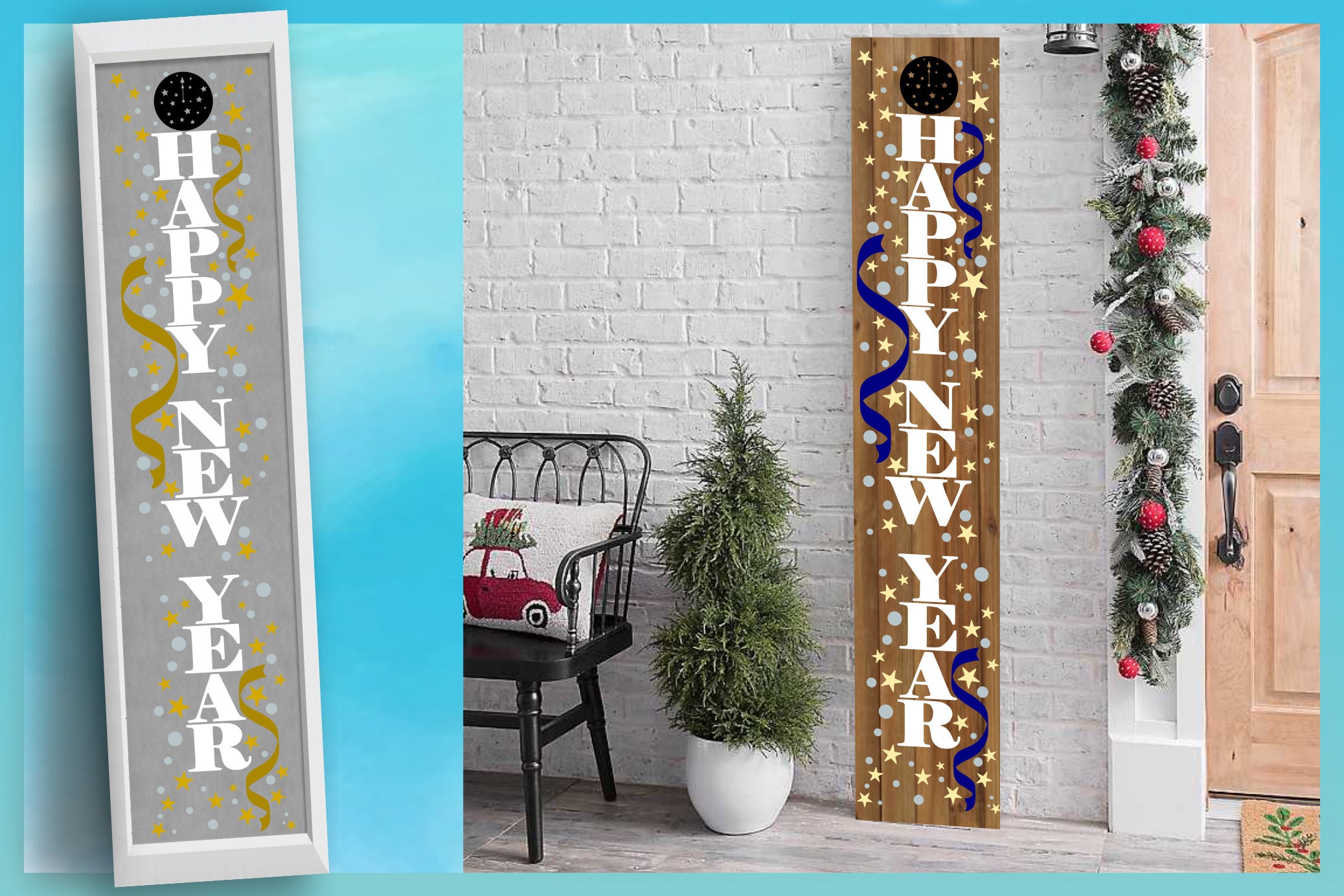 Happy New Year Tall Vertical Front Porch Sign Quote SVG Dxf Eps Png PDF ...