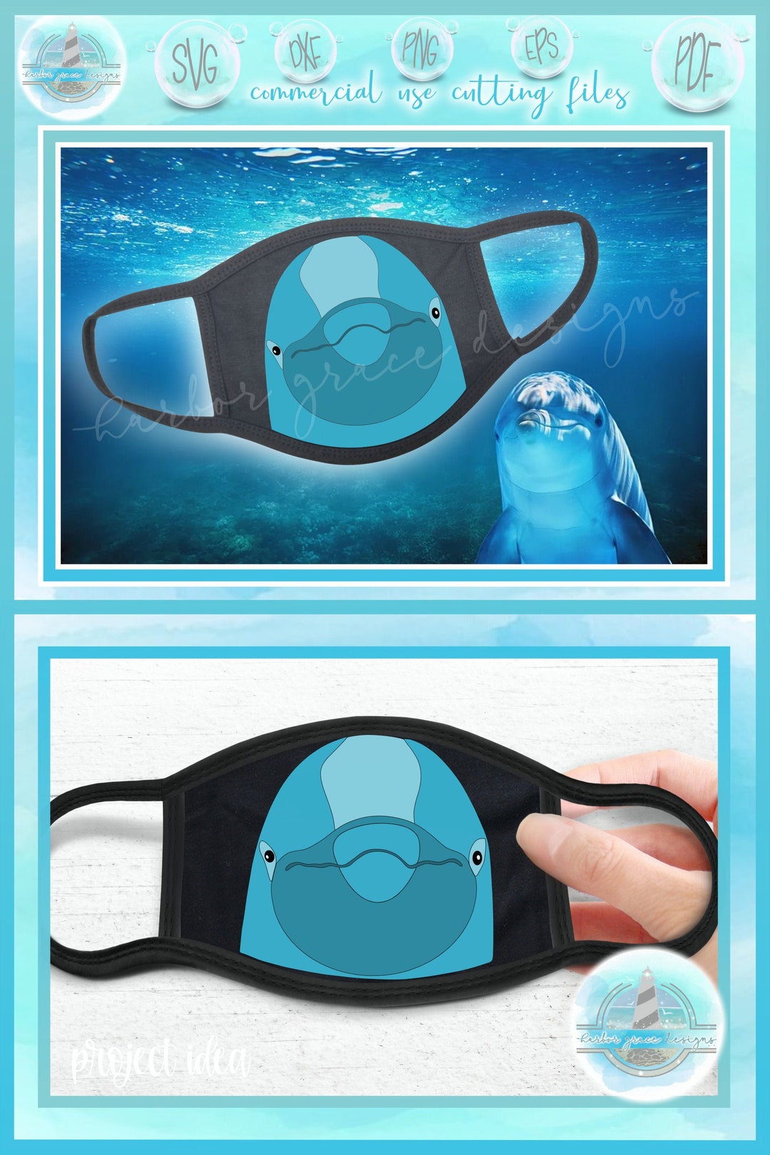 Dolphin Face Mask SVG Files for Cricut Silhouette - Dxf Eps Pdf Png ...