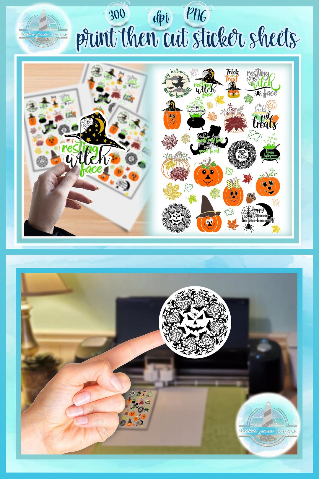 Halloween Printable Sticker Sheet With White Offset- 300 Dpi PNG ...