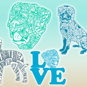 Rottweiler Mandala Zentangle Dog Bundle SVG Files for Cricut Silhouette ...
