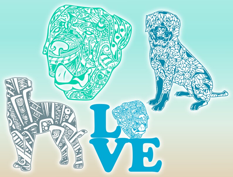 Rottweiler Mandala Zentangle Dog Bundle SVG Files for Cricut Silhouette ...
