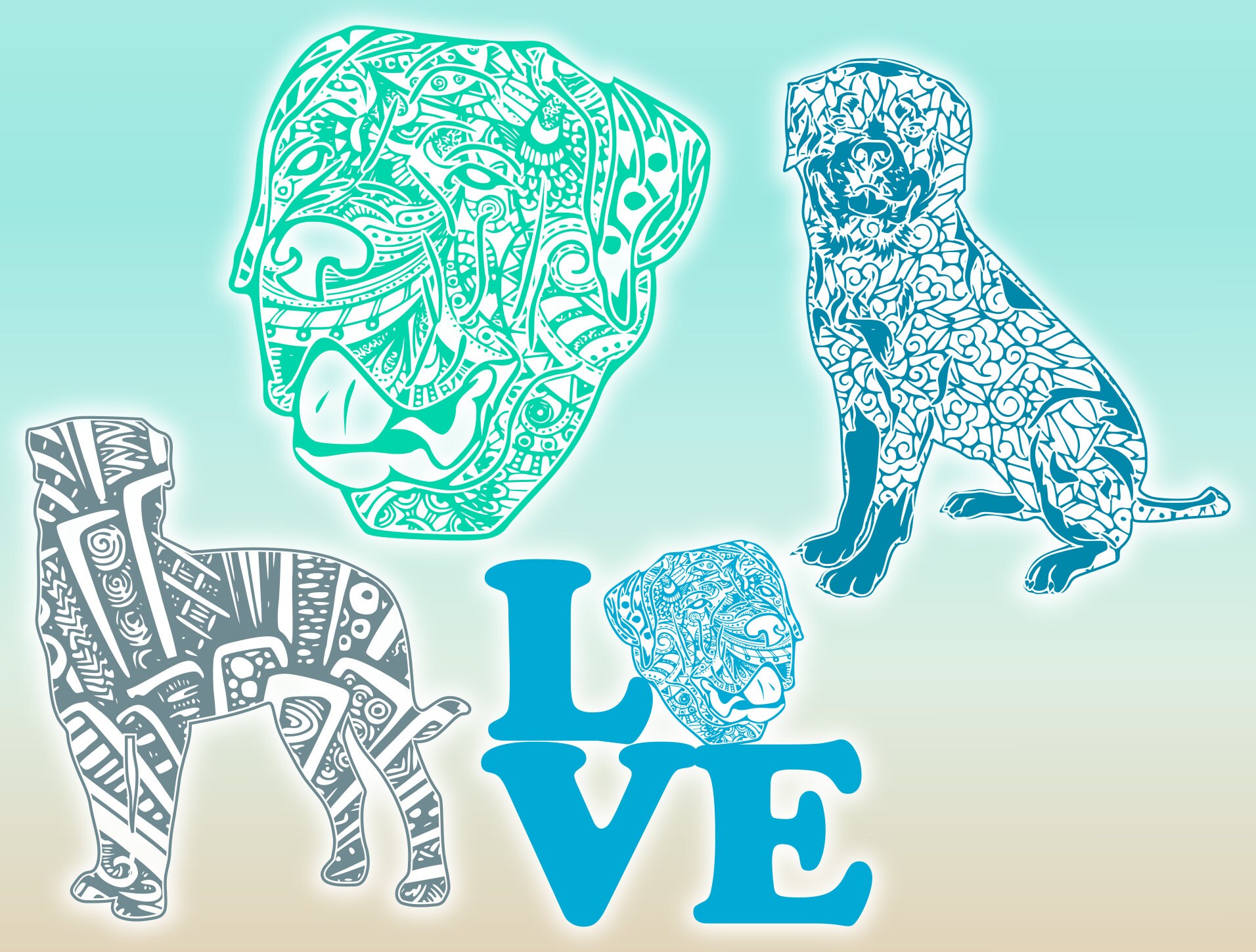 Rottweiler Mandala Zentangle Dog Bundle SVG Files for Cricut Silhouette ...