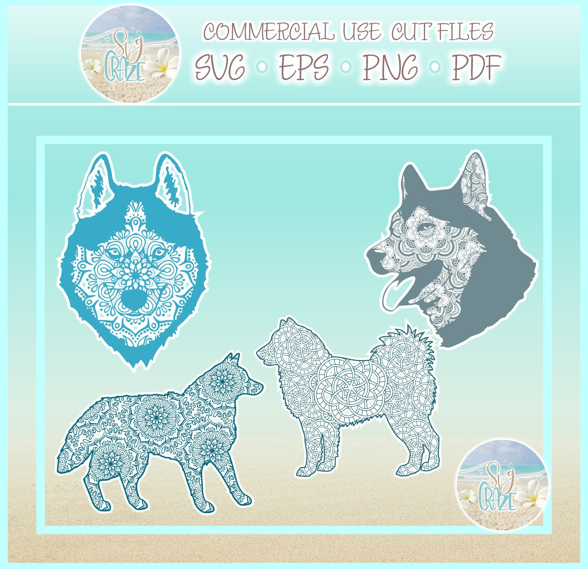 Siberian Husky Mandala Zentangle Bundle SVG Files for Cricut Silhouette ...