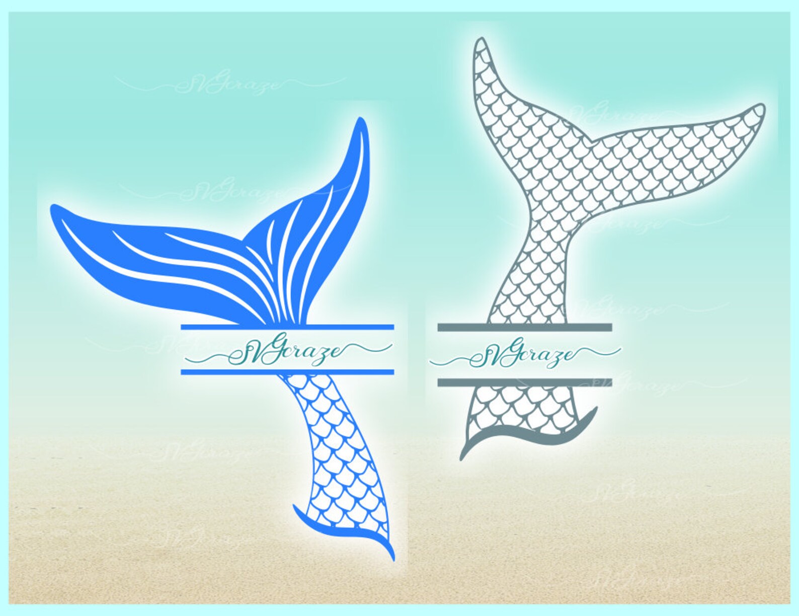 Mermaid Tail Monogram Split Frame Bundle SVG Files for Cricut | Etsy
