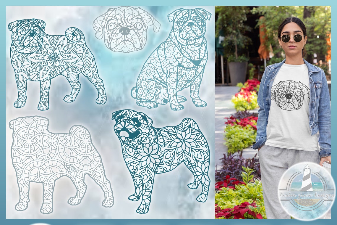 Pug Dog Breed Mandala Zentangle Bundle SVG Files for Cricut | Etsy