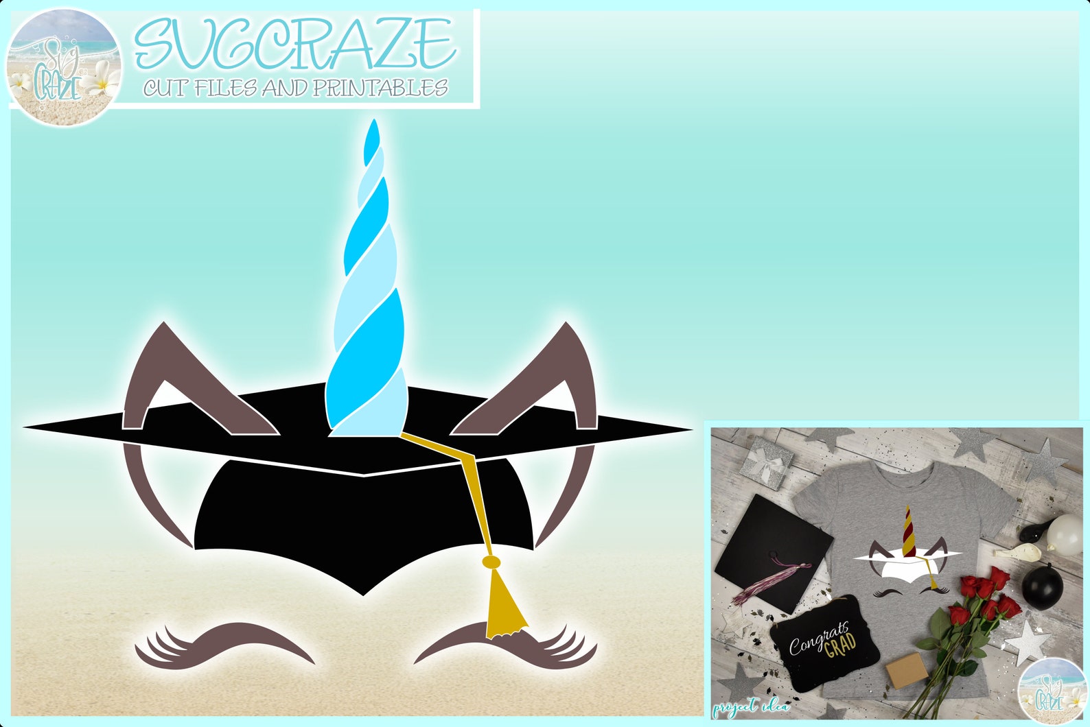 Unicorn Face With Graduation Cap Seniors 2019 SVG Files for Cricut ...