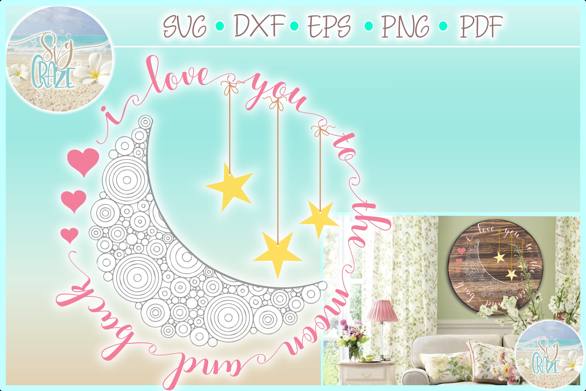 I Love You to the Moon and Back Valentines Day SVG Files for - Etsy