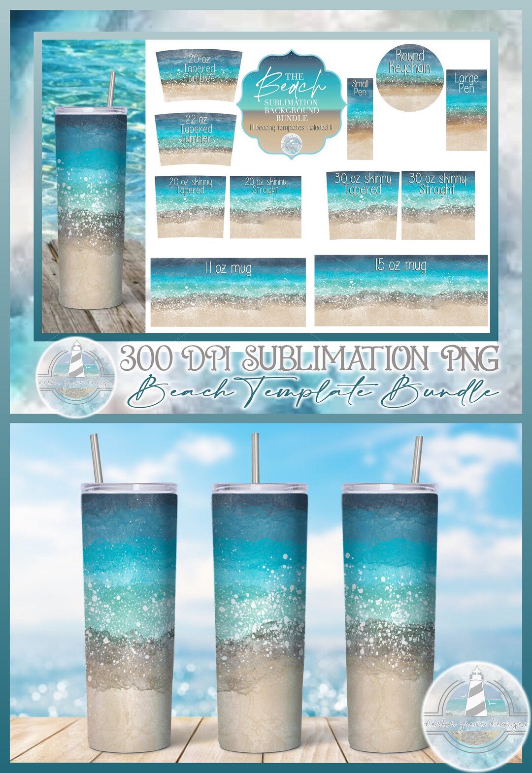 Beach Sublimation Template Bundle | 300 Dpi PNG | 11 Beach Design ...